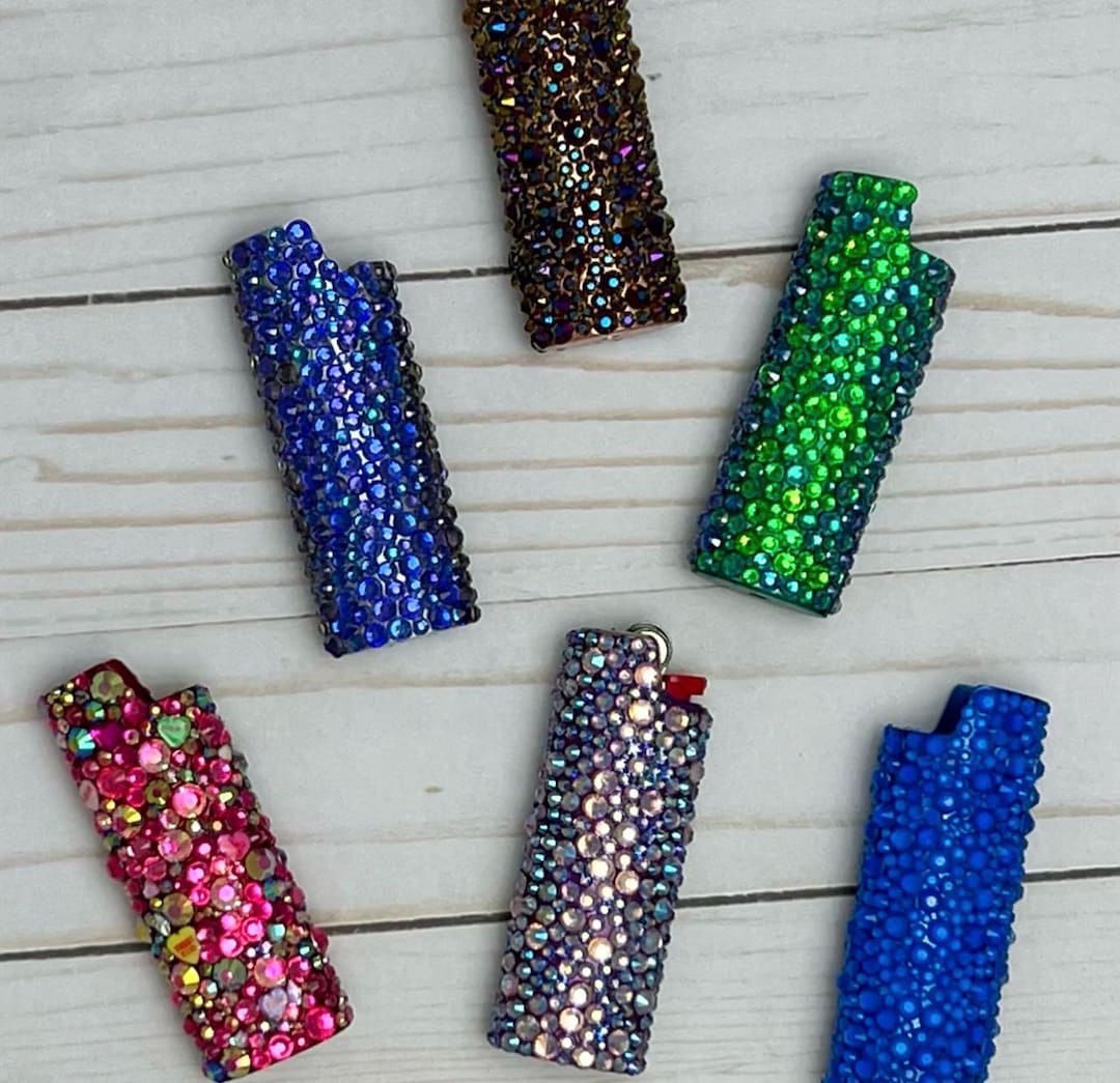 Custom Rhinestone Lighter Case | Sparkly Bling Refillable Lighter Cover ...