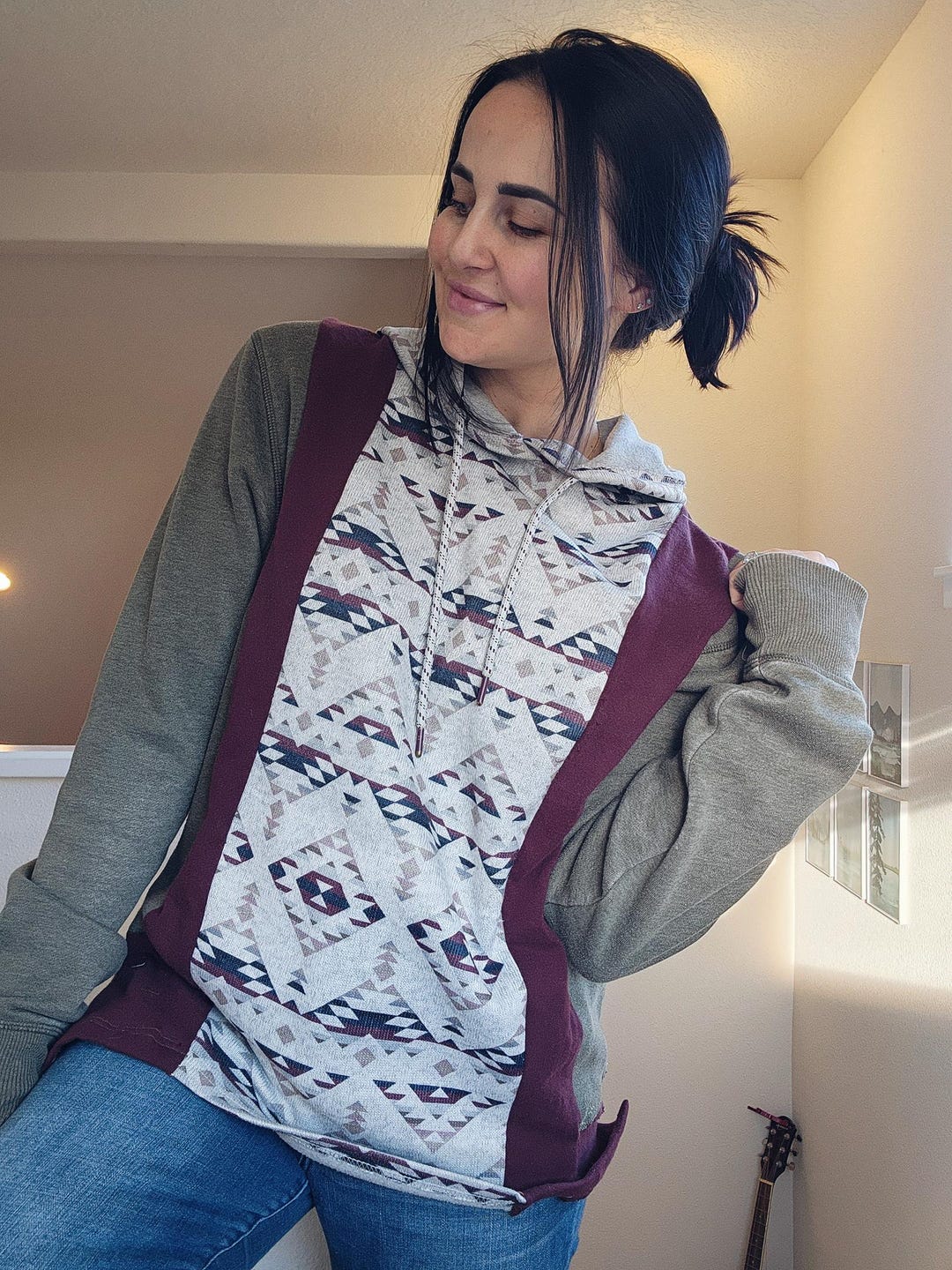 AZTEC OVERSIZED UPCYCLED Sweater With Hood. Upcycled From Three ...