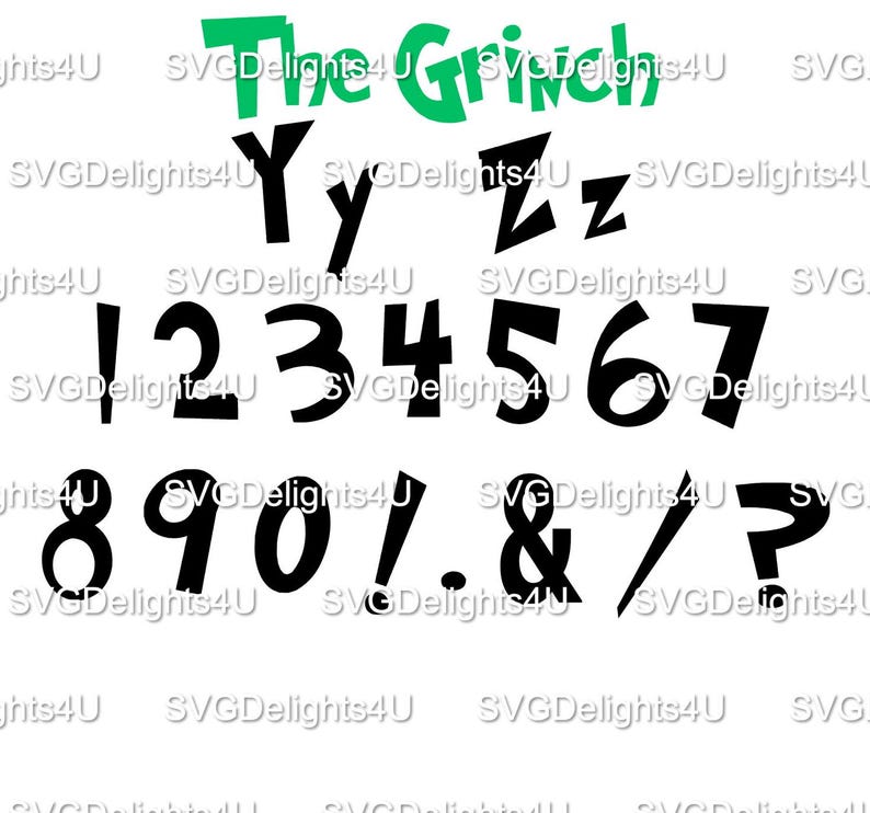 The Grinch Dr Seuss Movie TV Font SVG and TTF Full Alphabet, Numbers ...