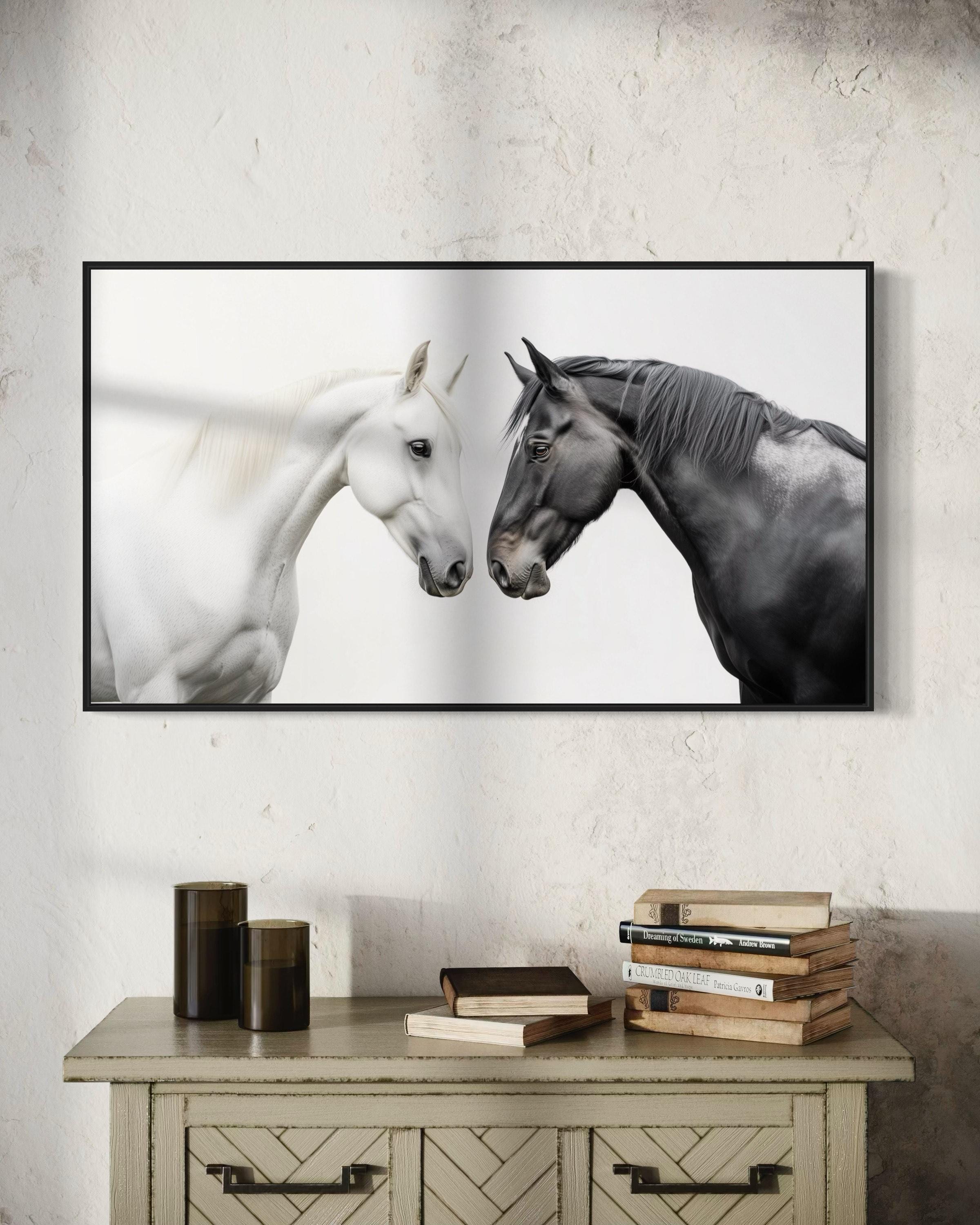 Black and White Horse Portrait, Western Style Print, Equine Poster Art ...