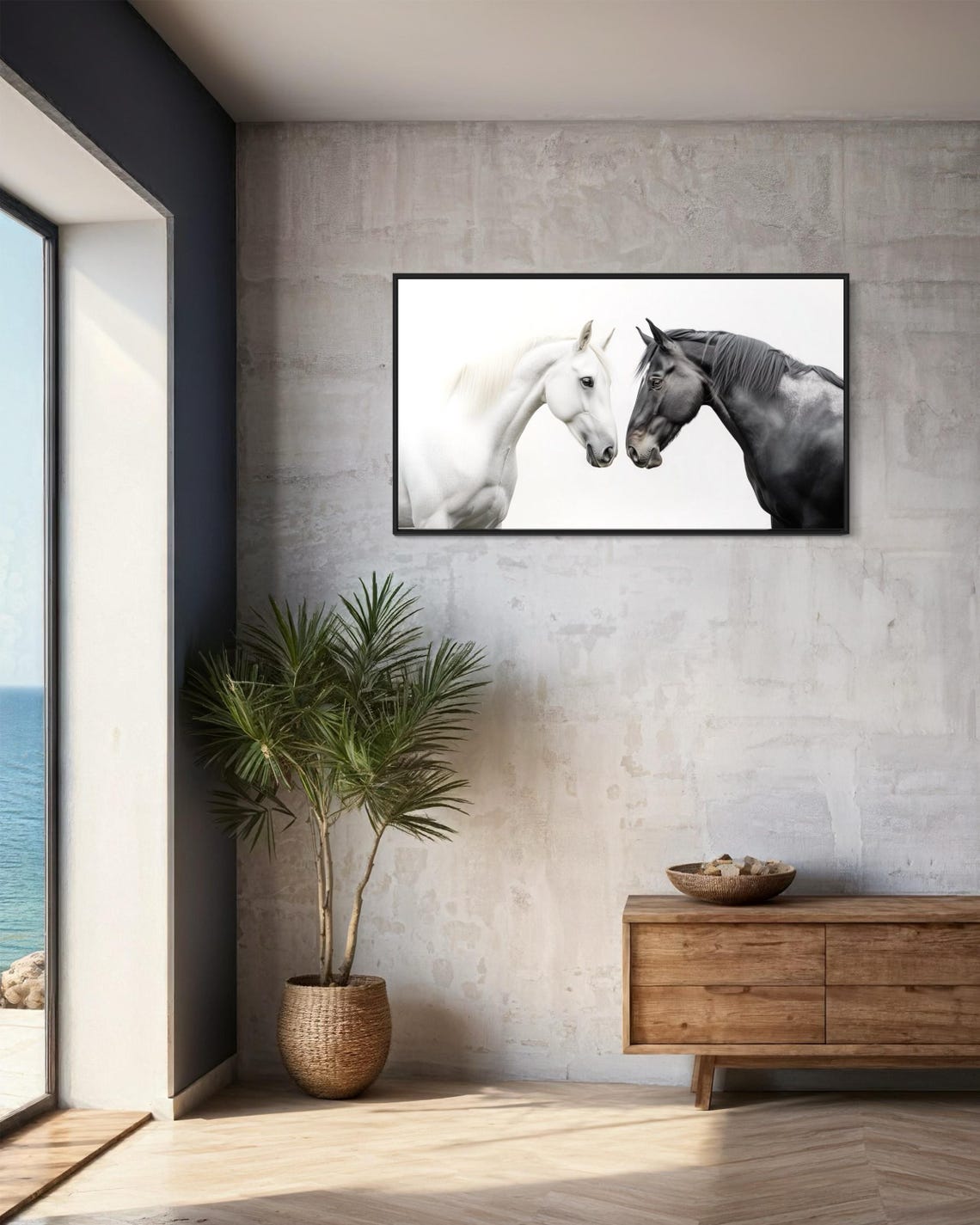 Black and White Horse Portrait, Western Style Print, Equine Poster Art ...