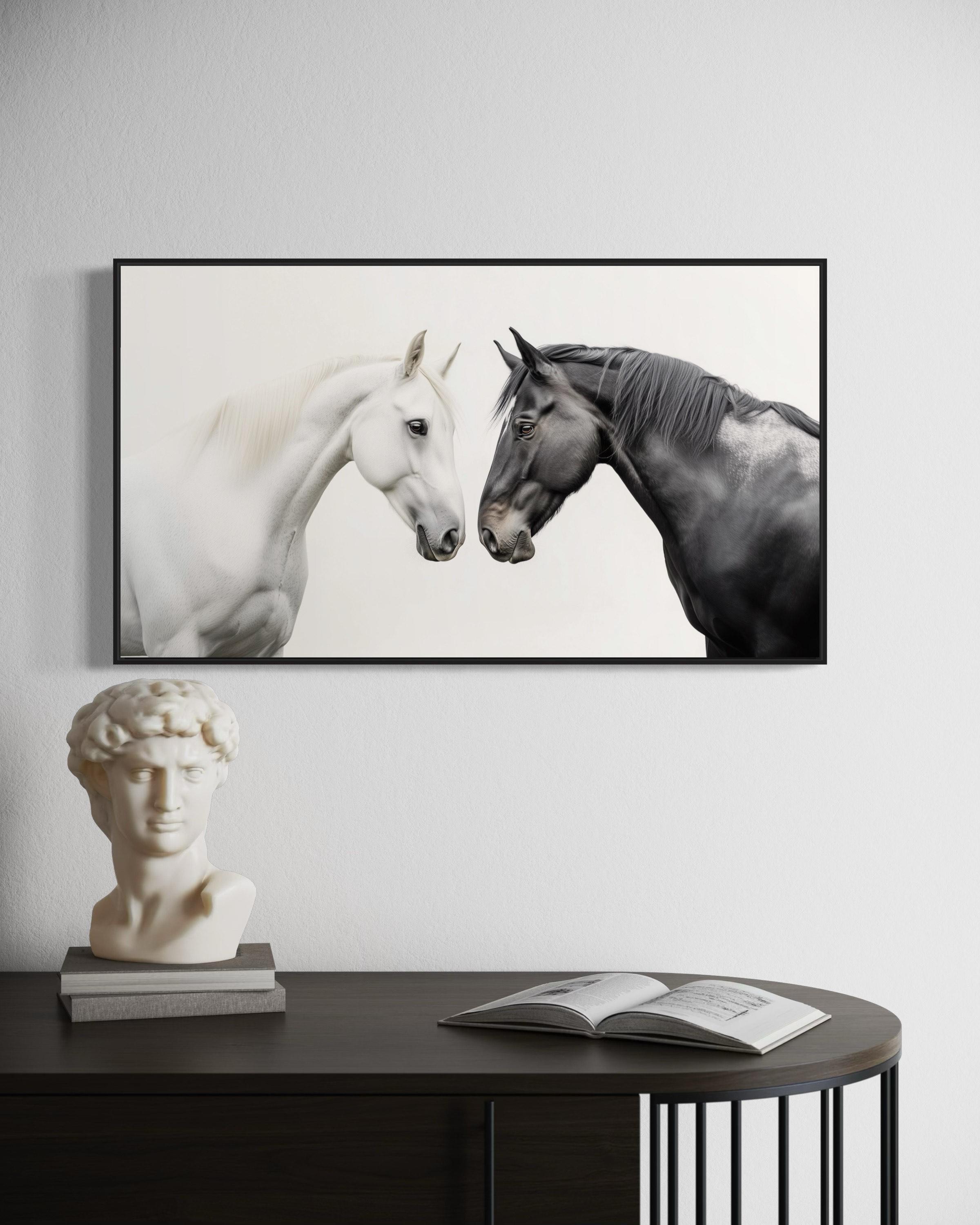 Black and White Horse Portrait, Western Style Print, Equine Poster Art ...
