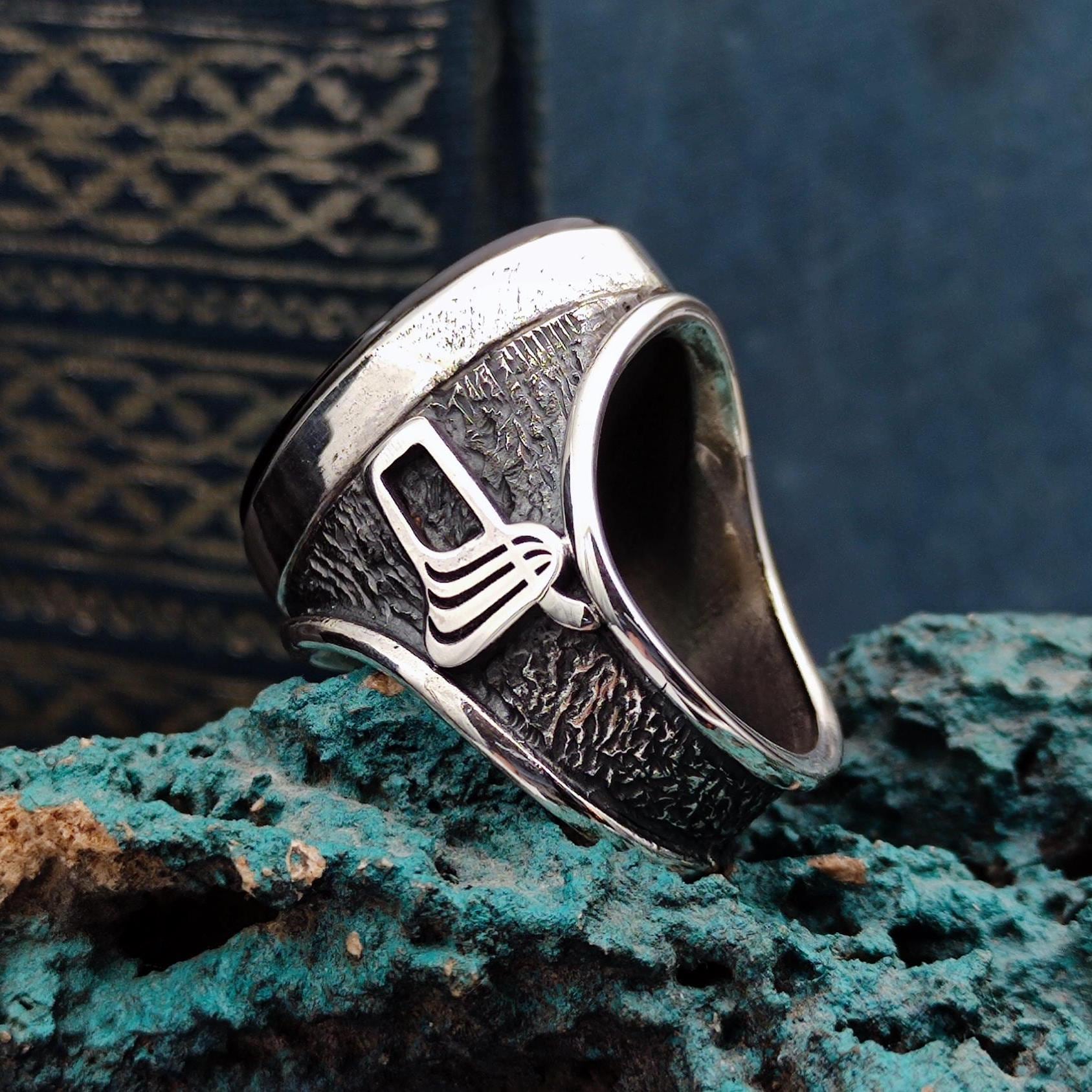 Sufi Ring, Men Ring With Arabic nothing Written on Black Onyx, Islamic ...