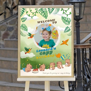 Capybara in Jungle Theme Kids Birthday Welcome Sign Template, Capy ...