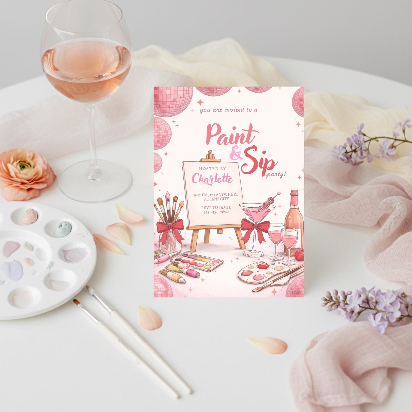 Paint and Sip Invitation Template, Girls Night Sip and Paint Party ...