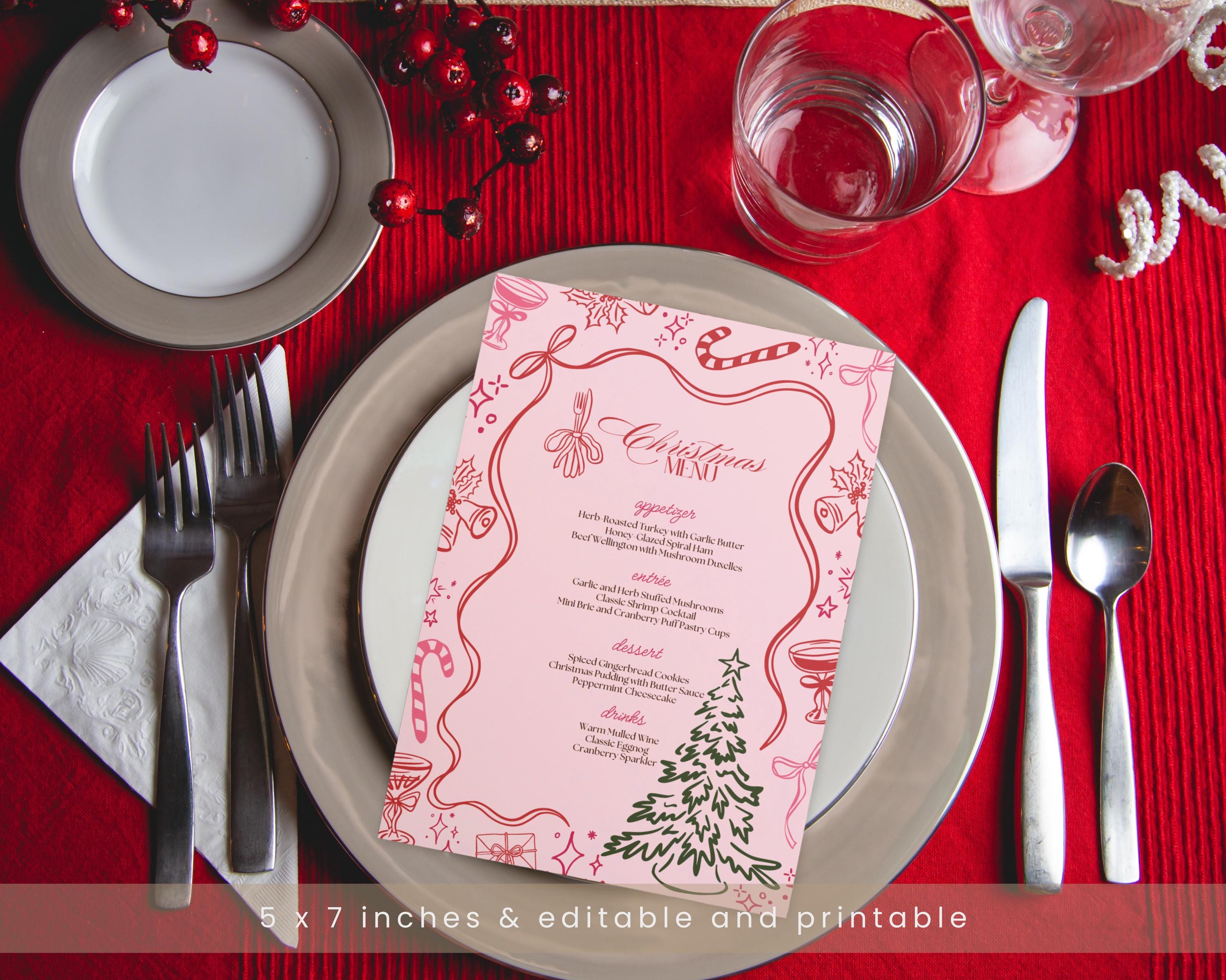 Pink Christmas Menu Template, Christmas Dinner Menu, Christmas Party ...