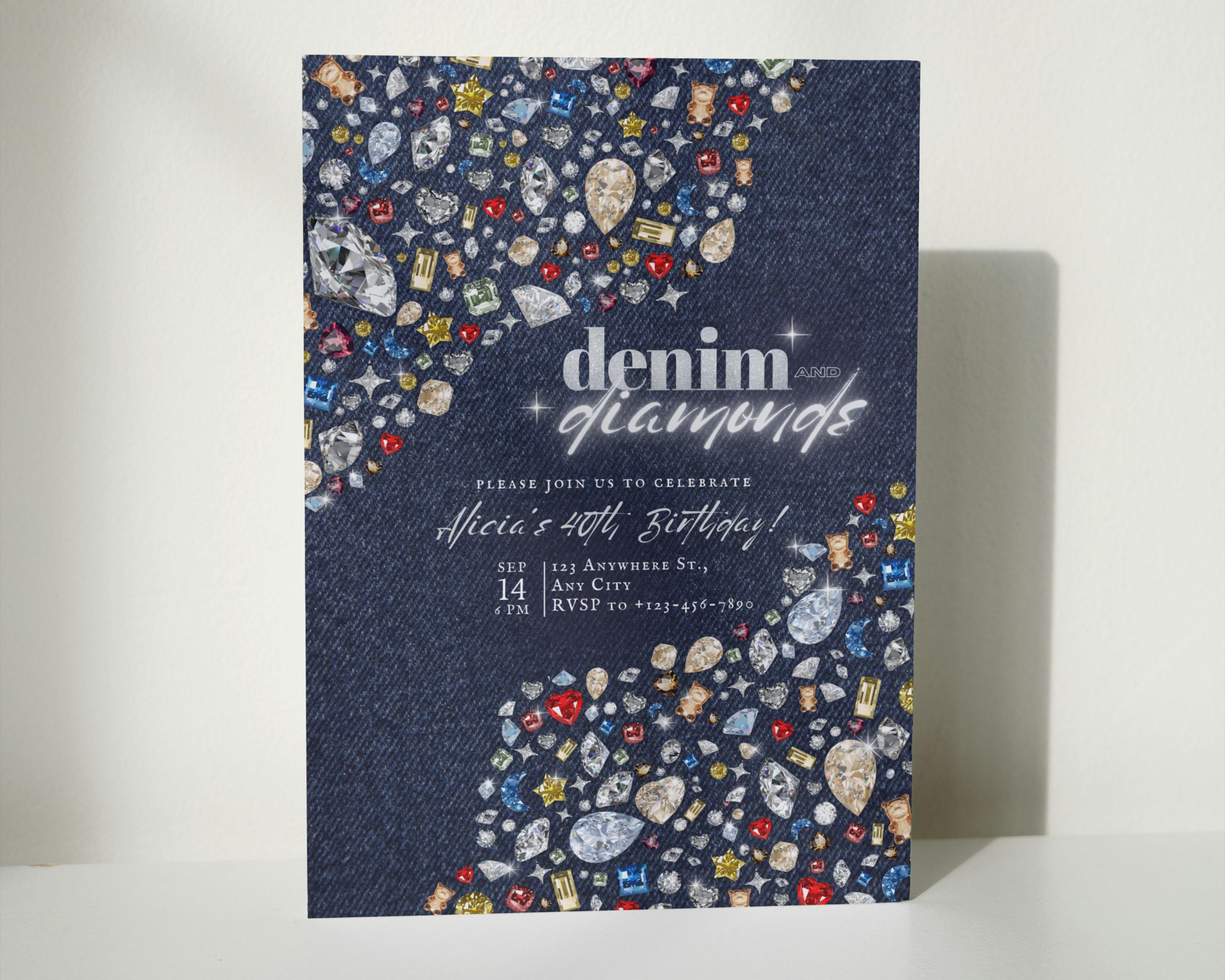 Editable Denim and Diamonds Birthday Invitation, Denim Birthday Invite ...