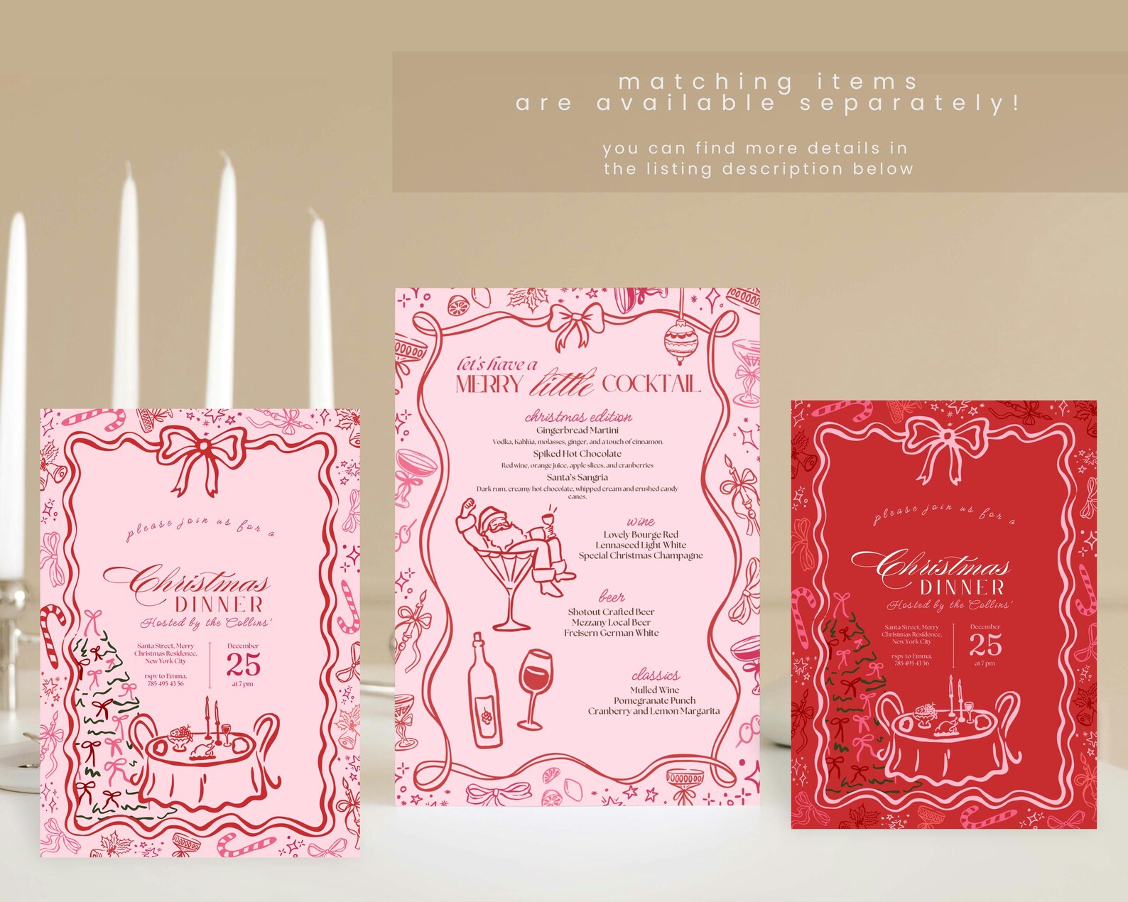 Pink Christmas Menu Template, Christmas Dinner Menu, Christmas Party ...
