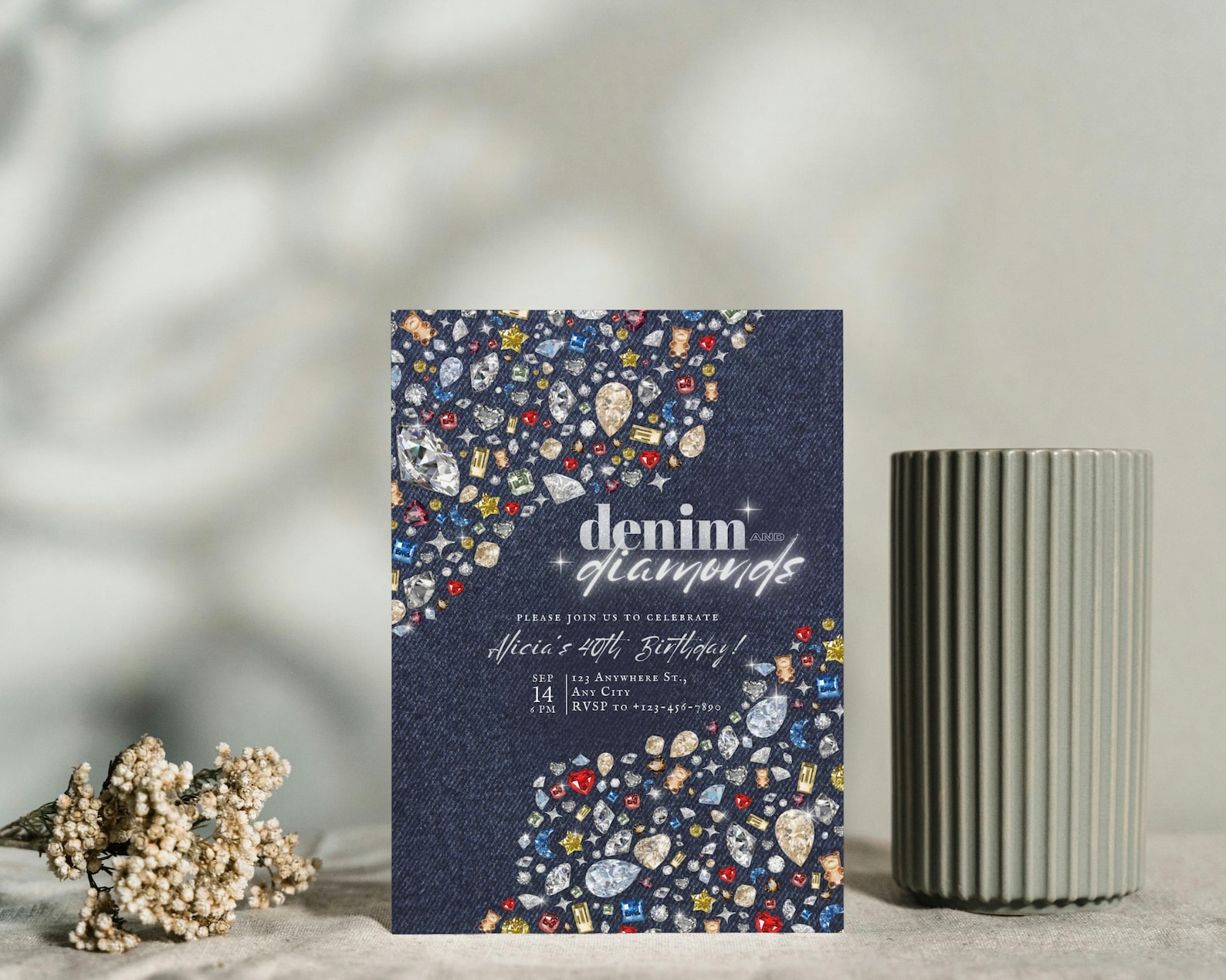 Editable Denim and Diamonds Birthday Invitation, Denim Birthday Invite ...