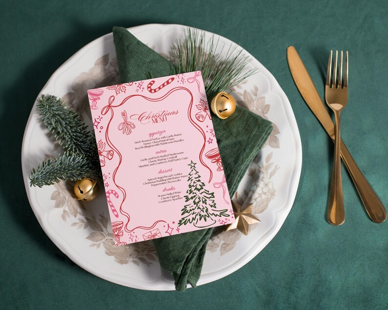 Pink Christmas Menu Template, Christmas Dinner Menu, Christmas Party ...