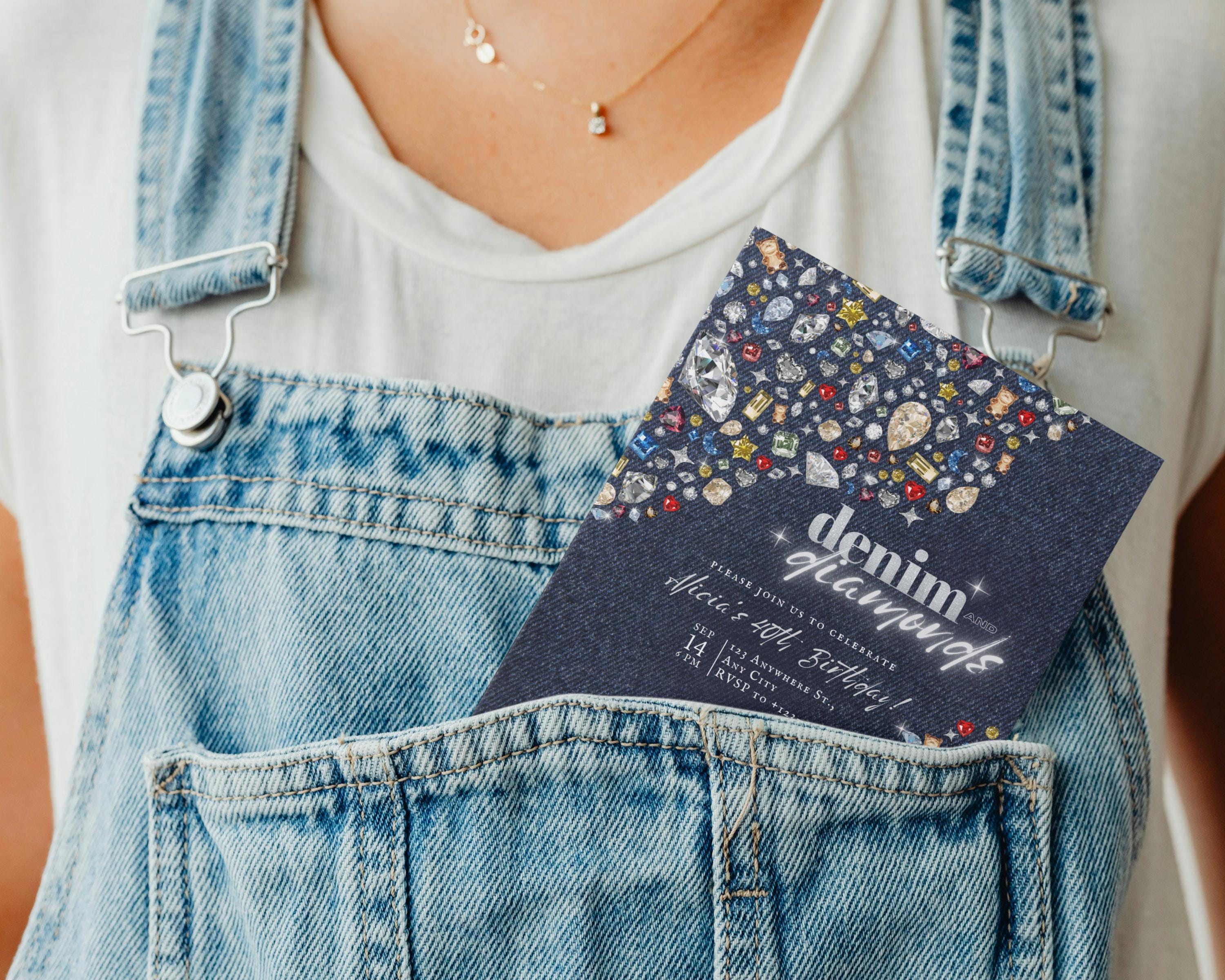 Editable Denim and Diamonds Birthday Invitation, Denim Birthday Invite ...