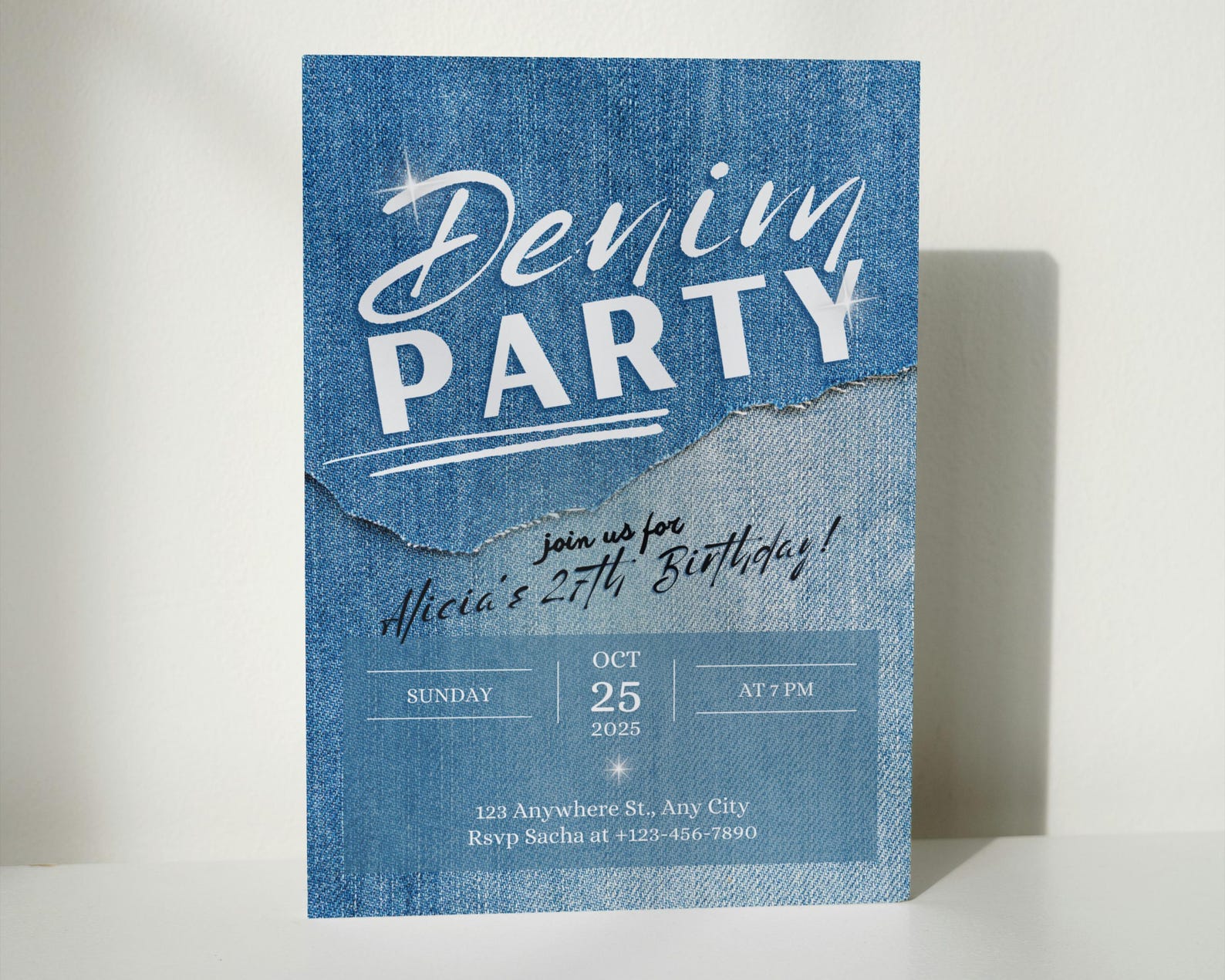 Denim Birthday Party Invite, Jean Bday Invitation, Blue Jeans and Bling ...
