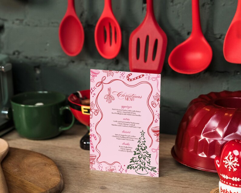 Pink Christmas Menu Template, Christmas Dinner Menu, Christmas Party ...