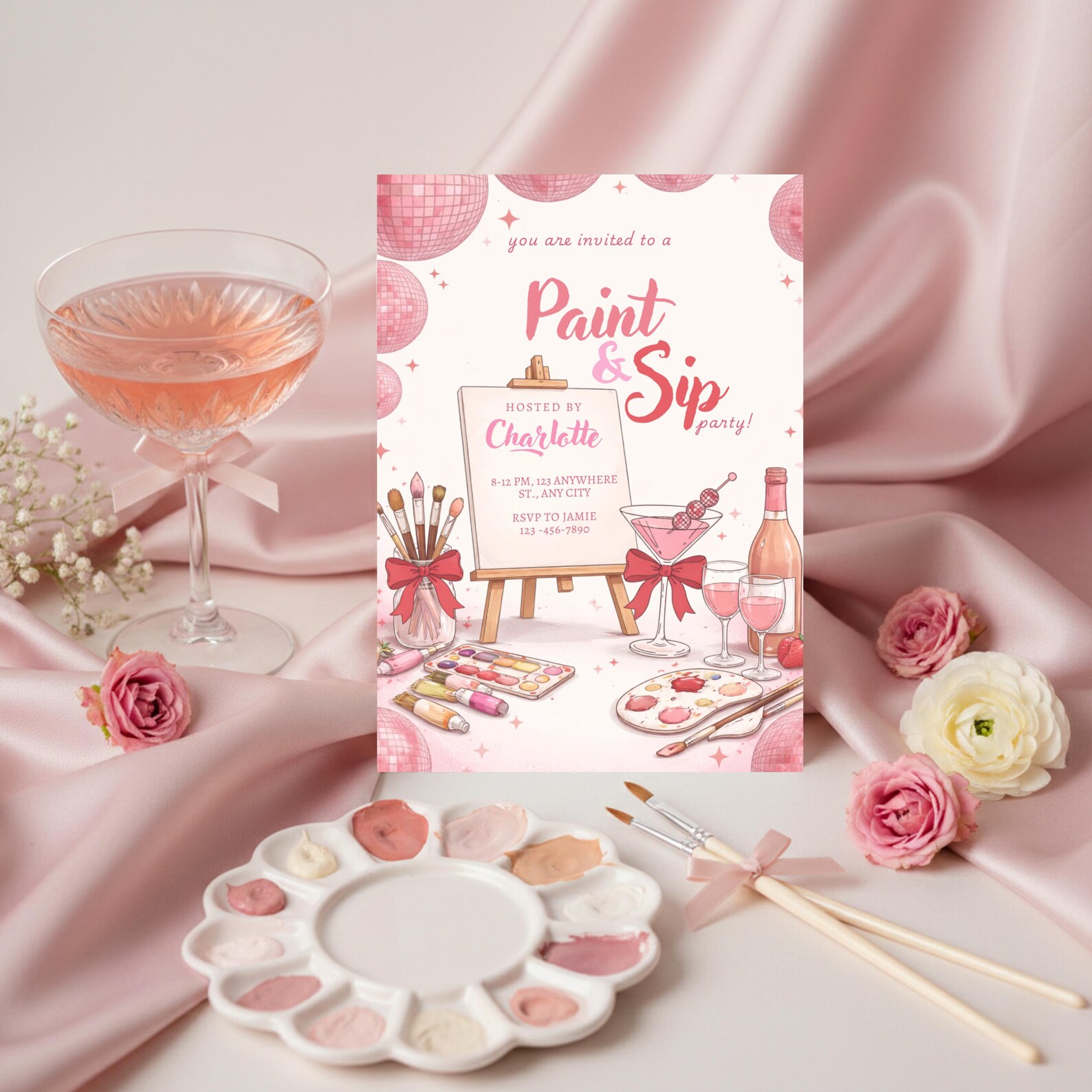 Paint and Sip Invitation Template, Girls Night Sip and Paint Party ...