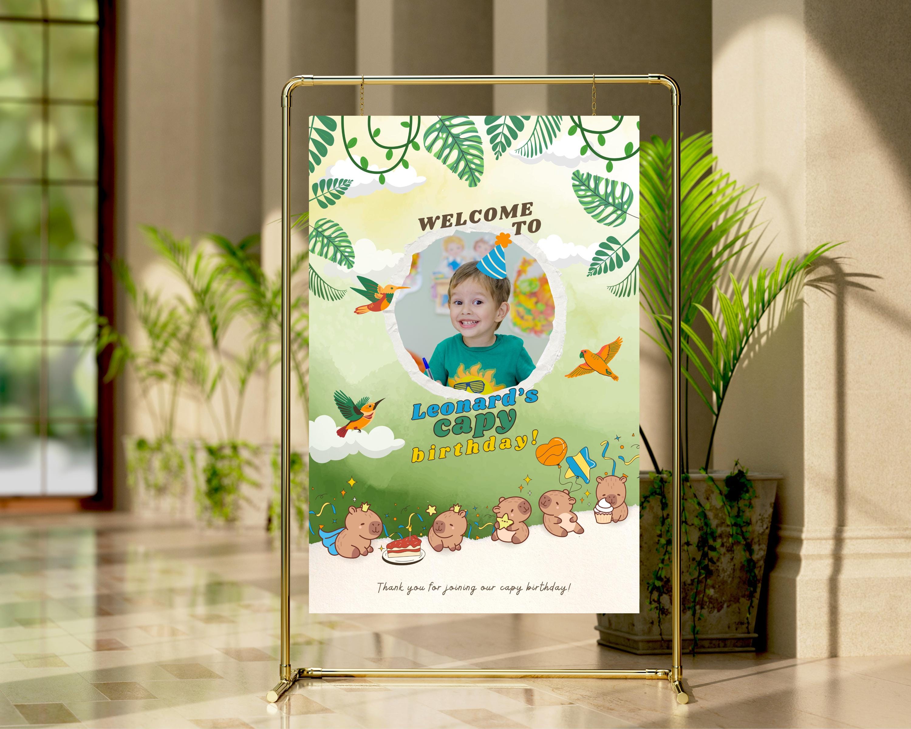 Capybara in Jungle Theme Kids Birthday Welcome Sign Template, Capy ...