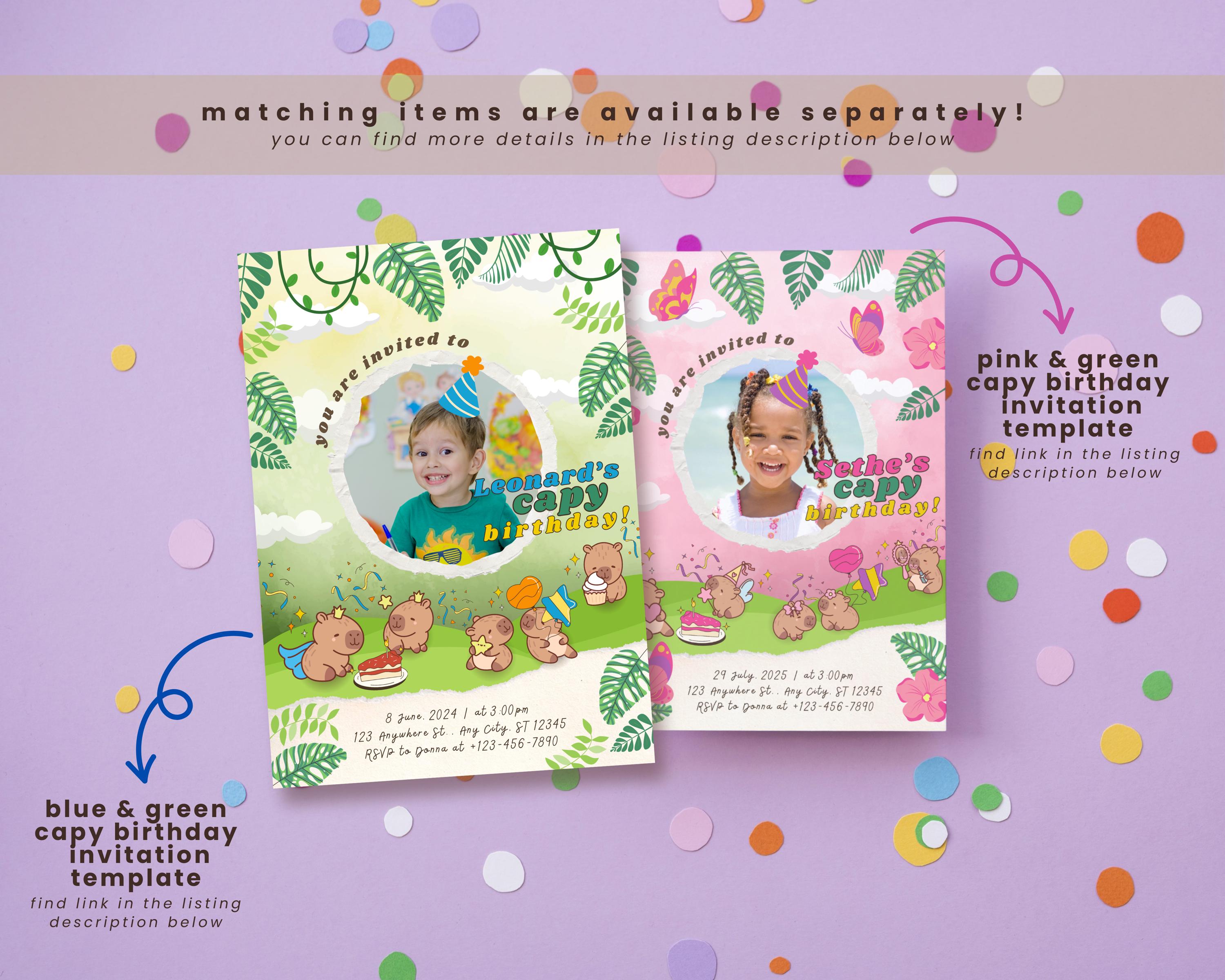 Capybara in Jungle Theme Kids Birthday Welcome Sign Template, Capy ...