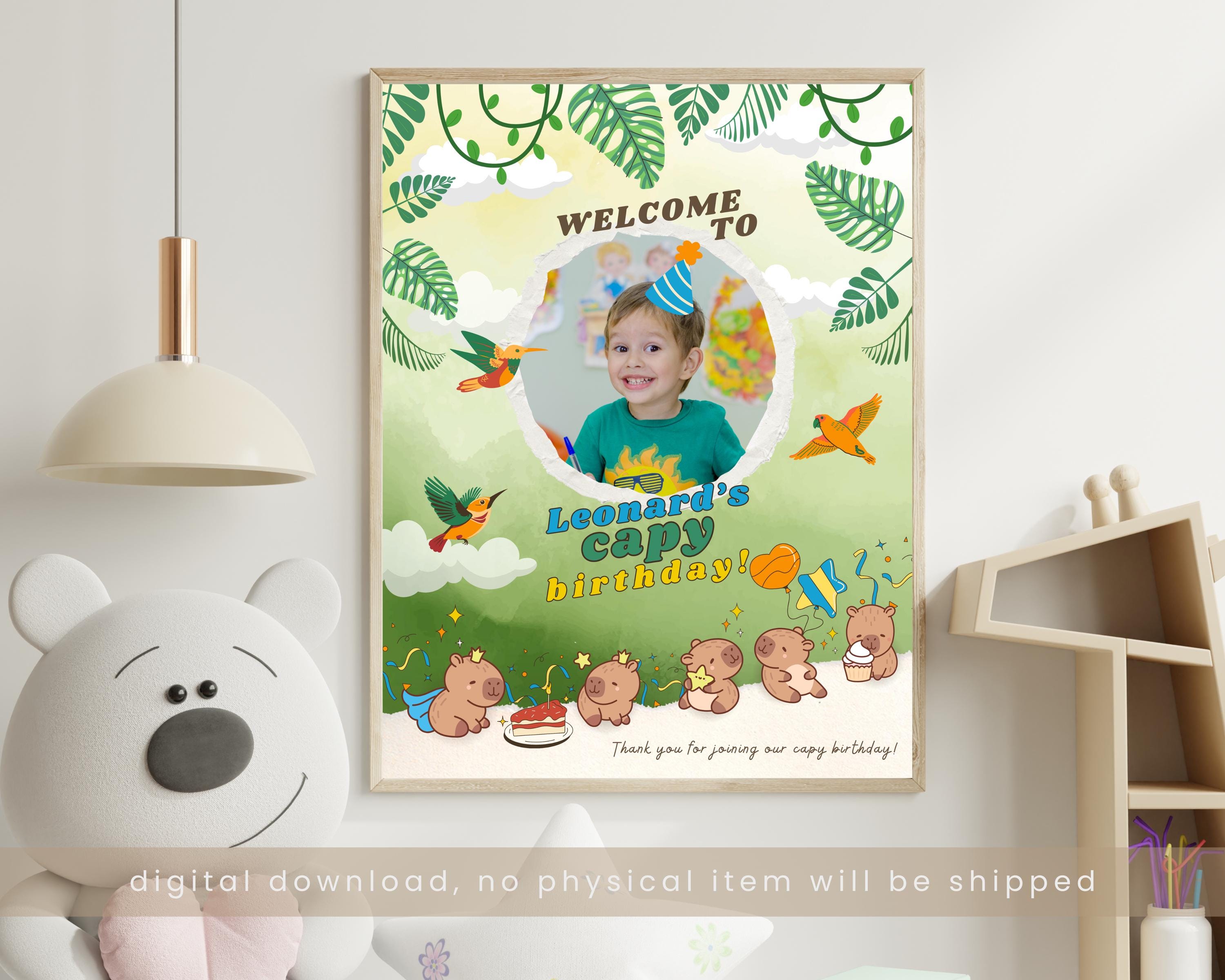 Capybara in Jungle Theme Kids Birthday Welcome Sign Template, Capy ...