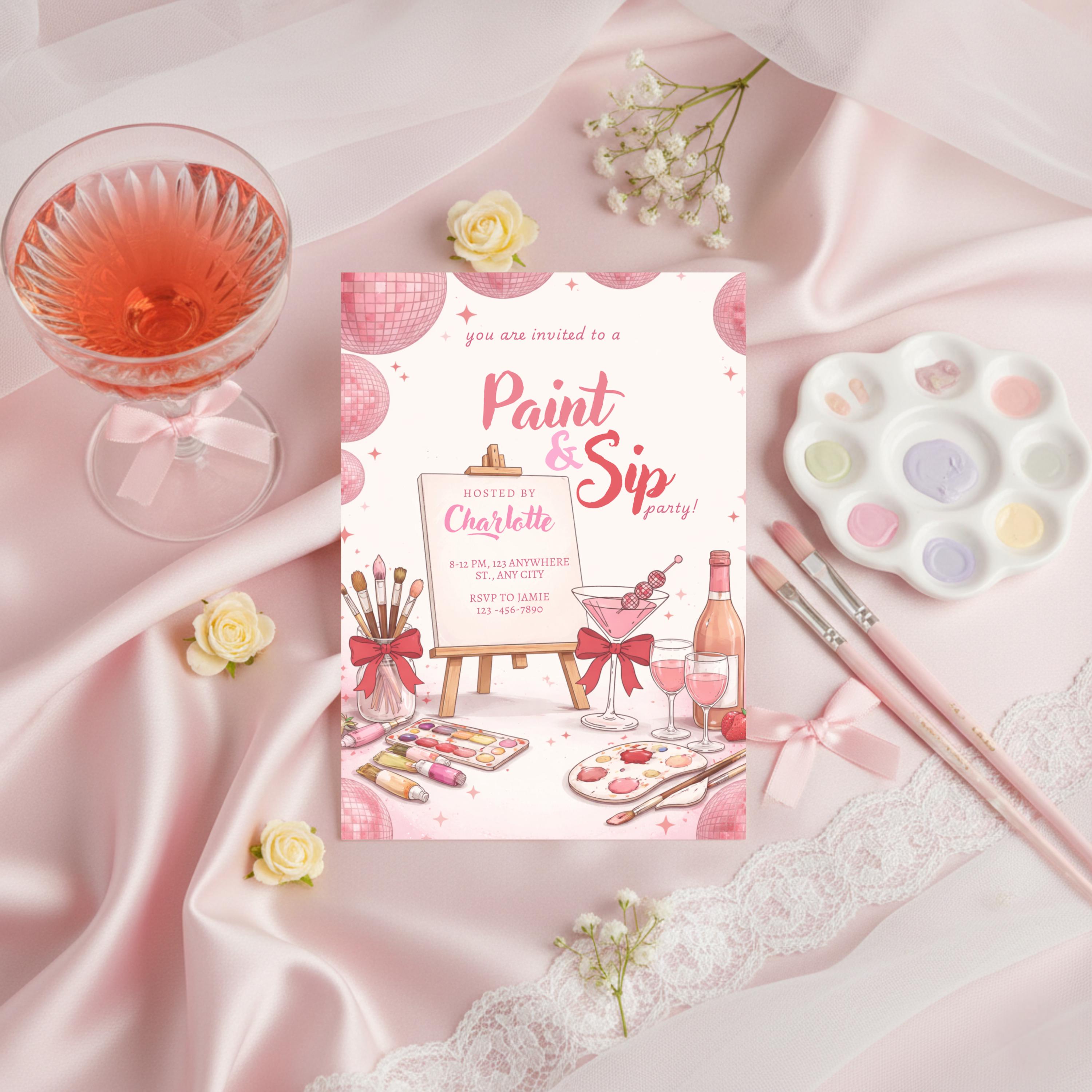 Paint and Sip Invitation Template, Girls Night Sip and Paint Party ...
