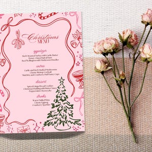 Pink Christmas Menu Template, Christmas Dinner Menu, Christmas Party ...