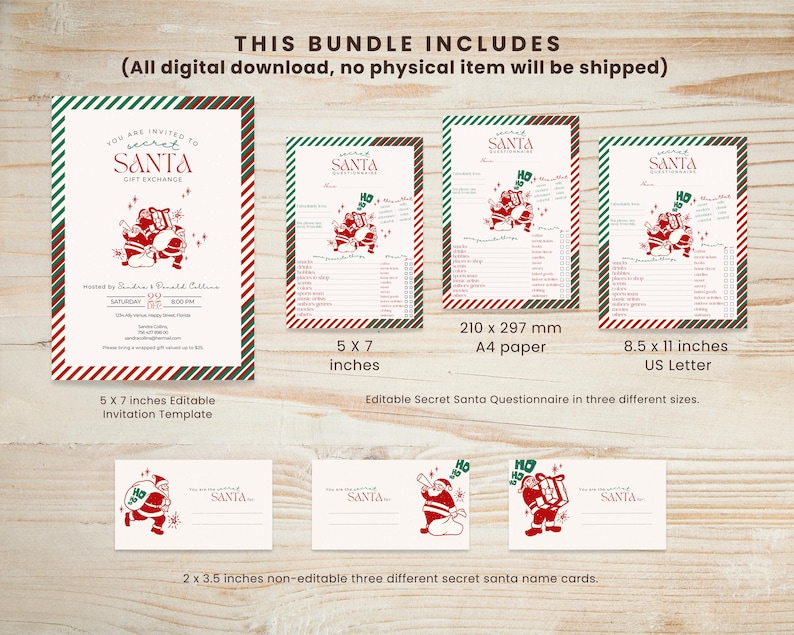 Secret Santa Questionnaire Bundle, Christmas Secret Gift Exchange Kit ...