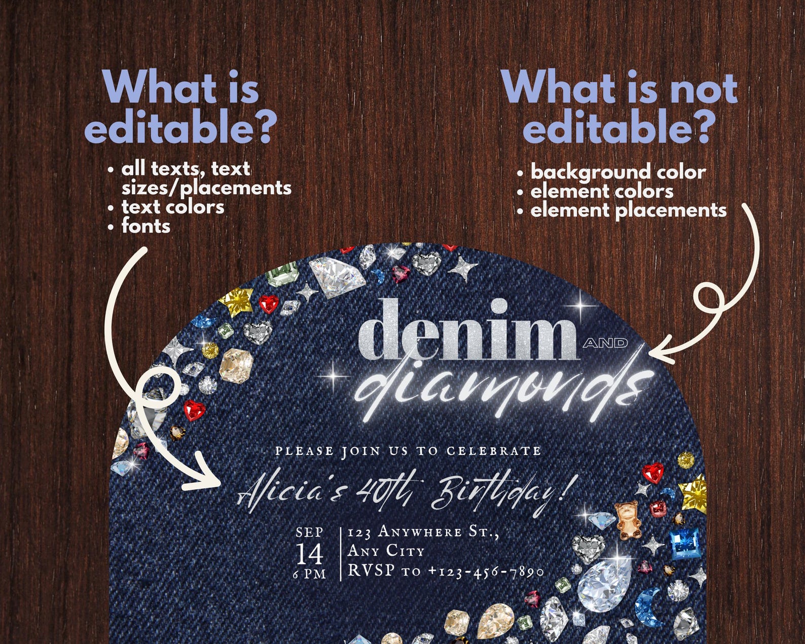 Editable Denim and Diamonds Birthday Invitation, Denim Birthday Invite ...