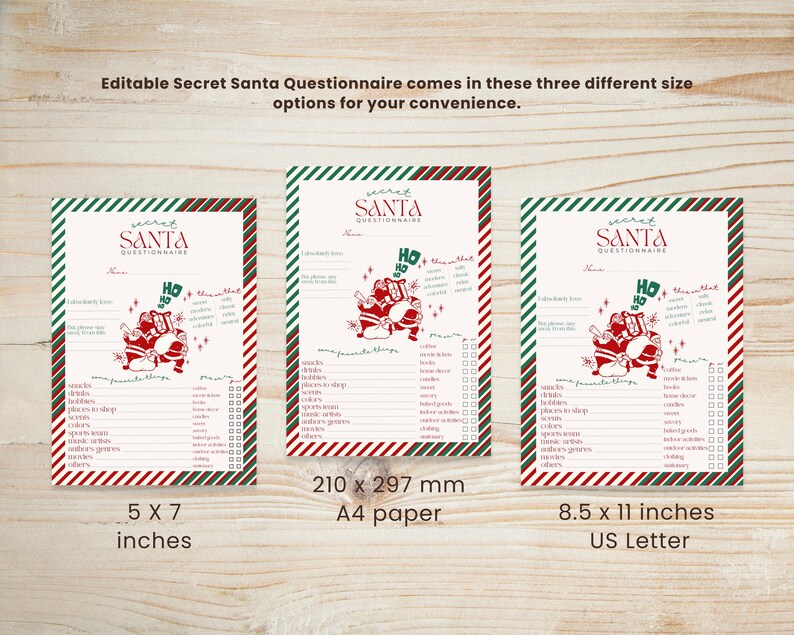 Printable Secret Santa Questionnaire Template, Editable Gift Form for ...