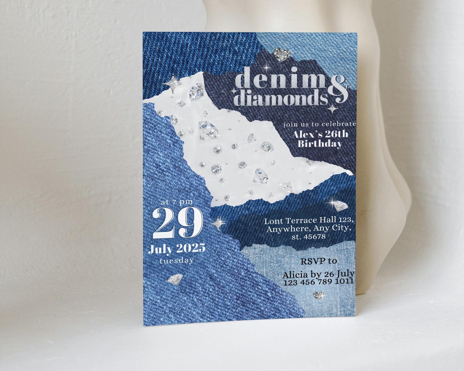 Denim and Diamond Birthday Invitation, Denim Diamonds Bday Party ...