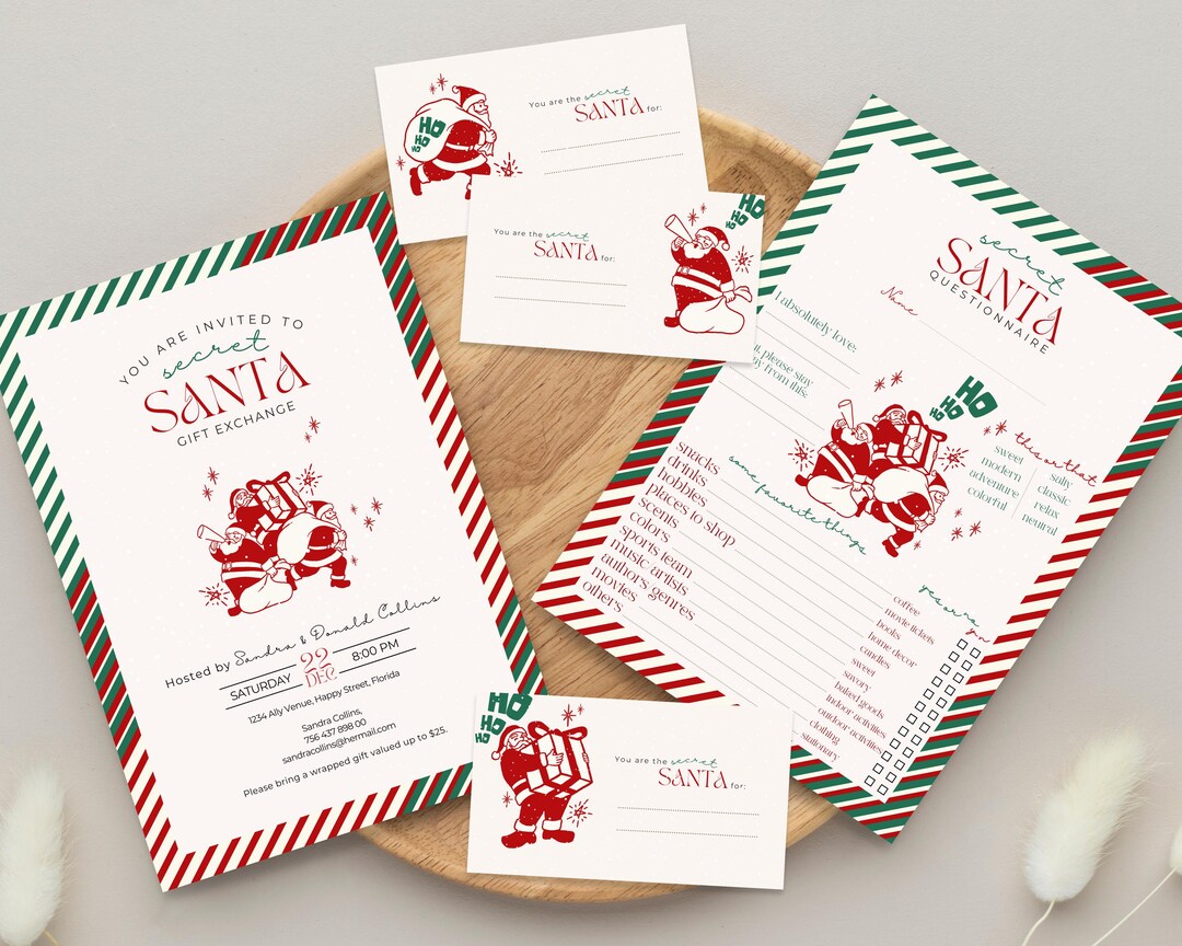 Secret Santa Questionnaire Bundle, Christmas Secret Gift Exchange Kit ...