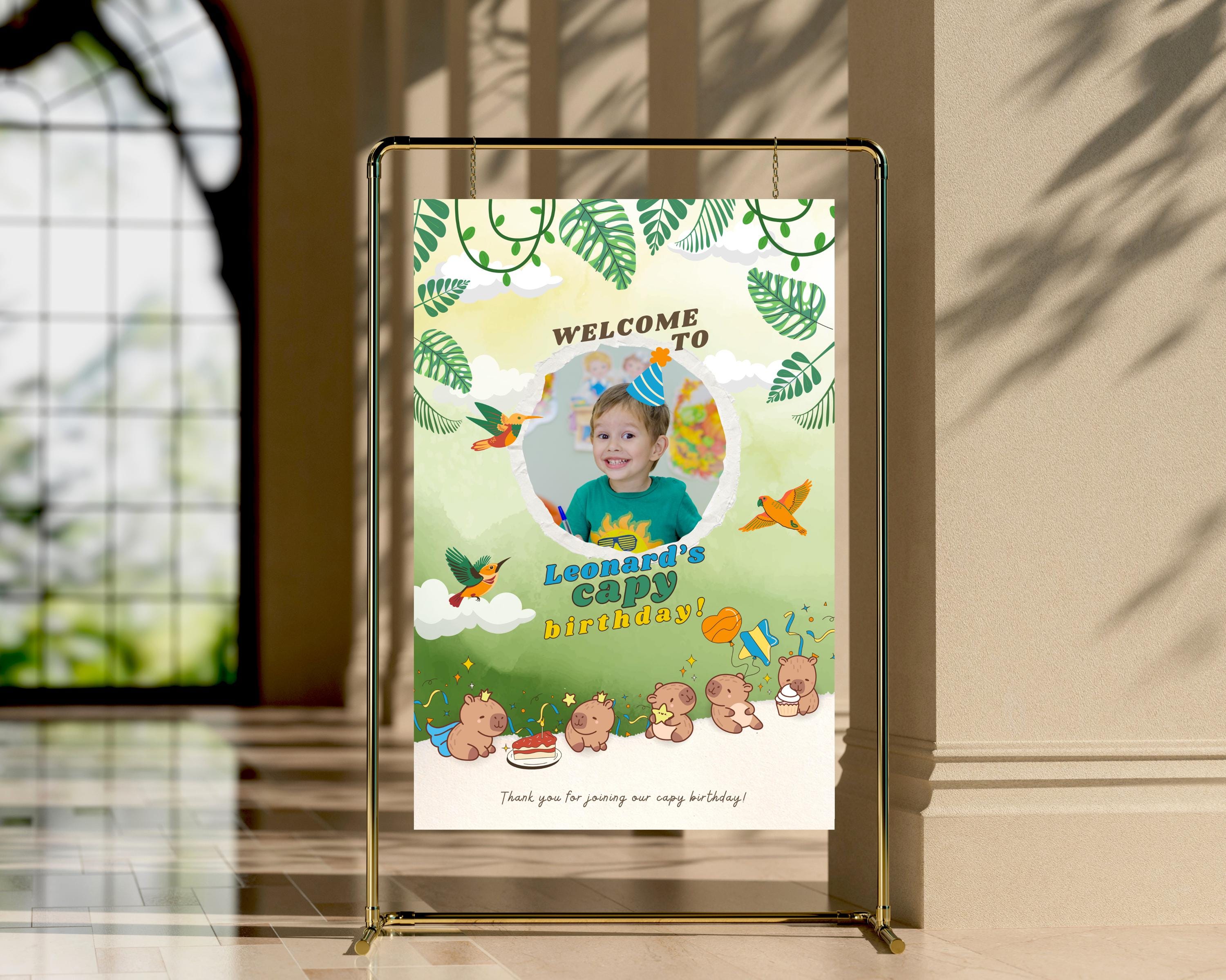 Capybara in Jungle Theme Kids Birthday Welcome Sign Template, Capy ...
