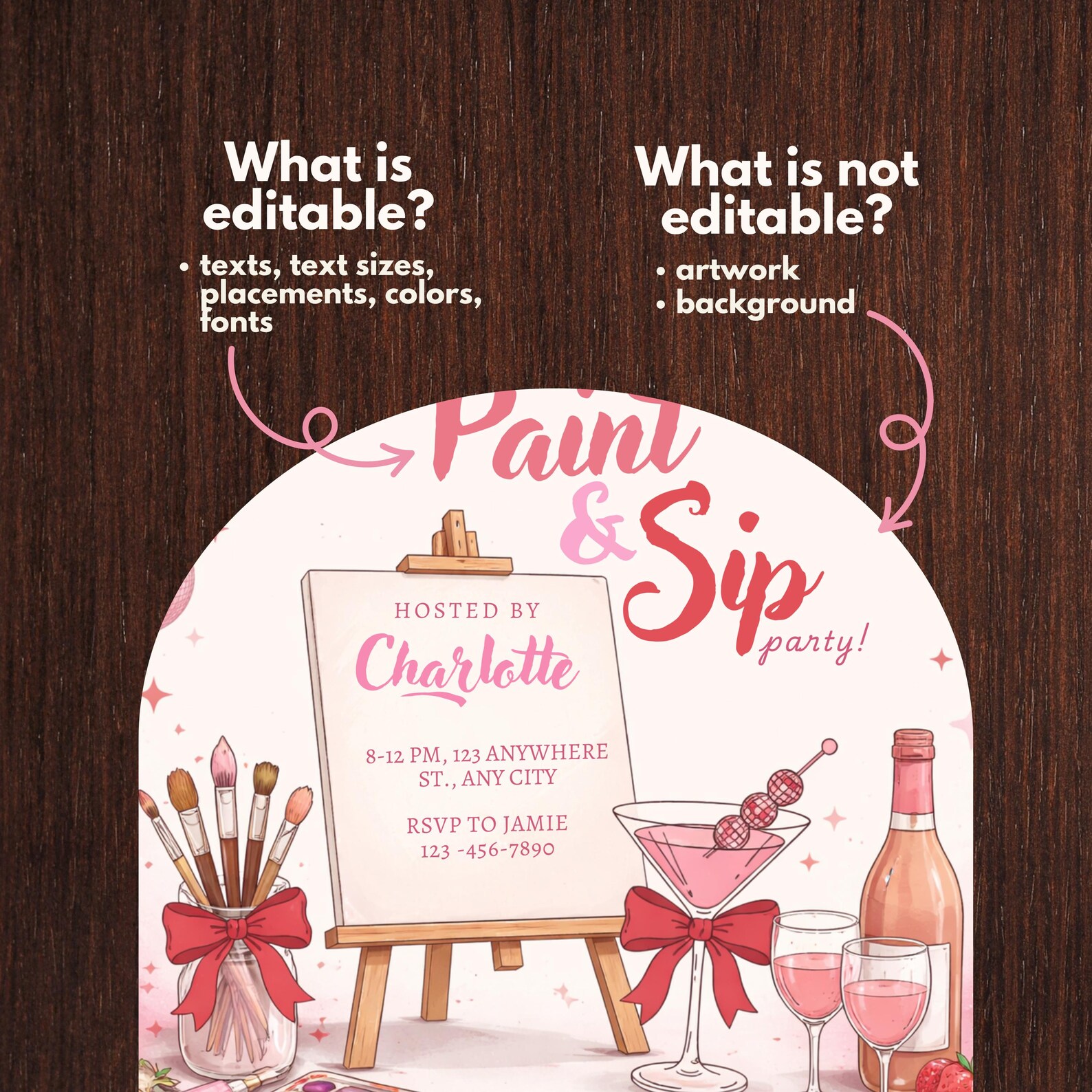 Paint and Sip Invitation Template, Girls Night Sip and Paint Party ...