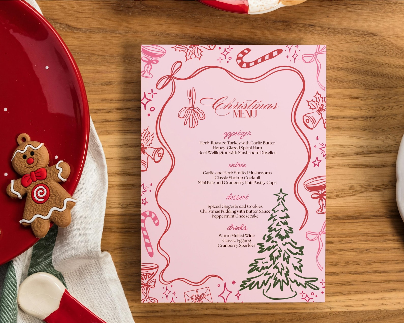 Pink Christmas Menu Template, Christmas Dinner Menu, Christmas Party ...