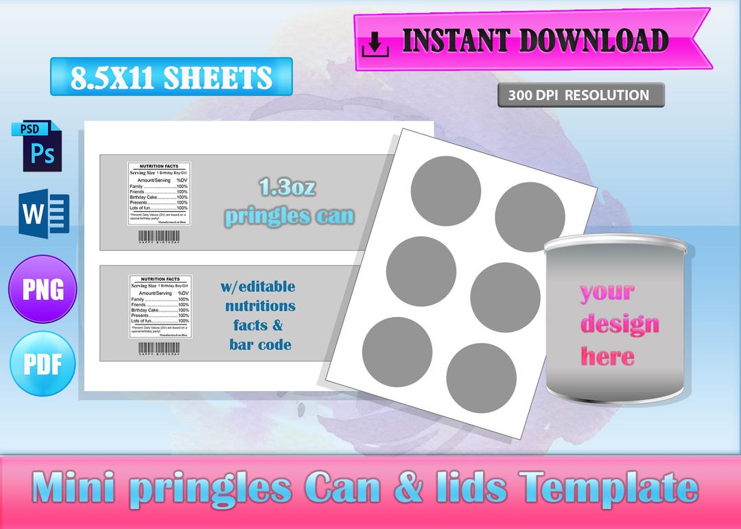 Pringles Can Label Template, DIY Party Favor (PNG, Instant Download) - Etsy