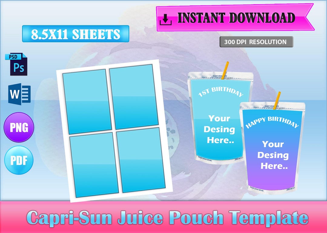 Capri-sun Juice Pouch Template, Party Labels, DIY Your Party Labels ...