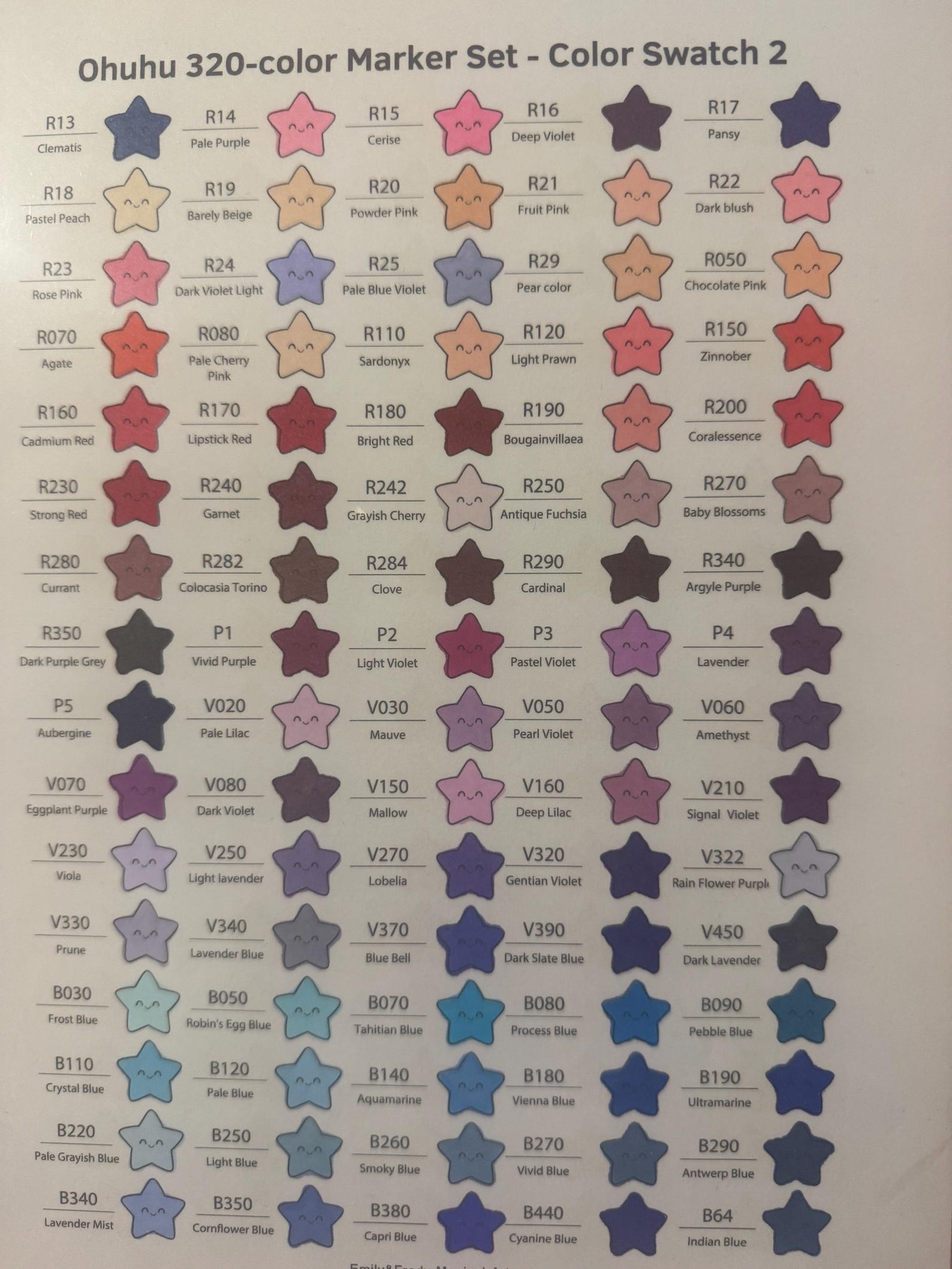 Ohuhu 320 Marker Set Swatch Charts - Etsy UK