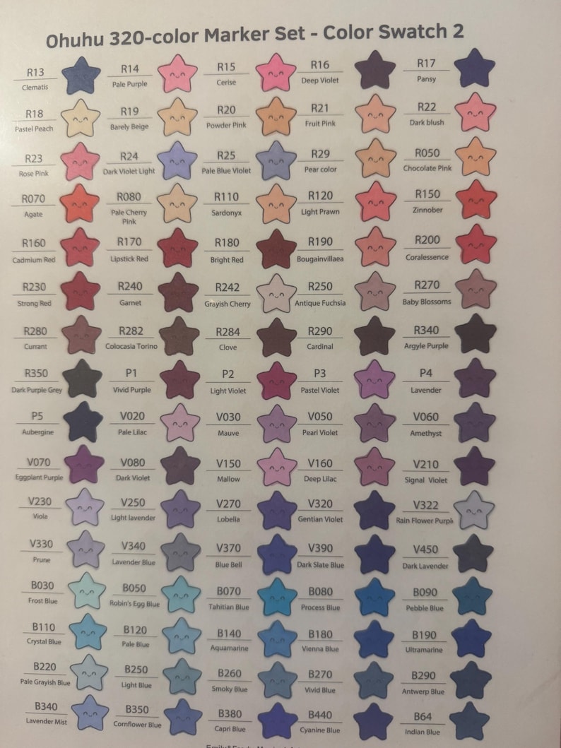 Ohuhu 320 Marker Set Swatch Charts - Etsy UK