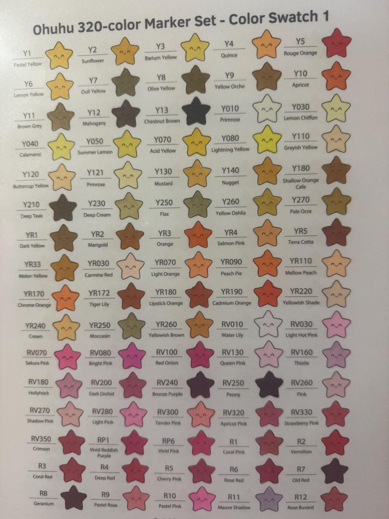Ohuhu 320 Marker Set Swatch Charts - Etsy UK