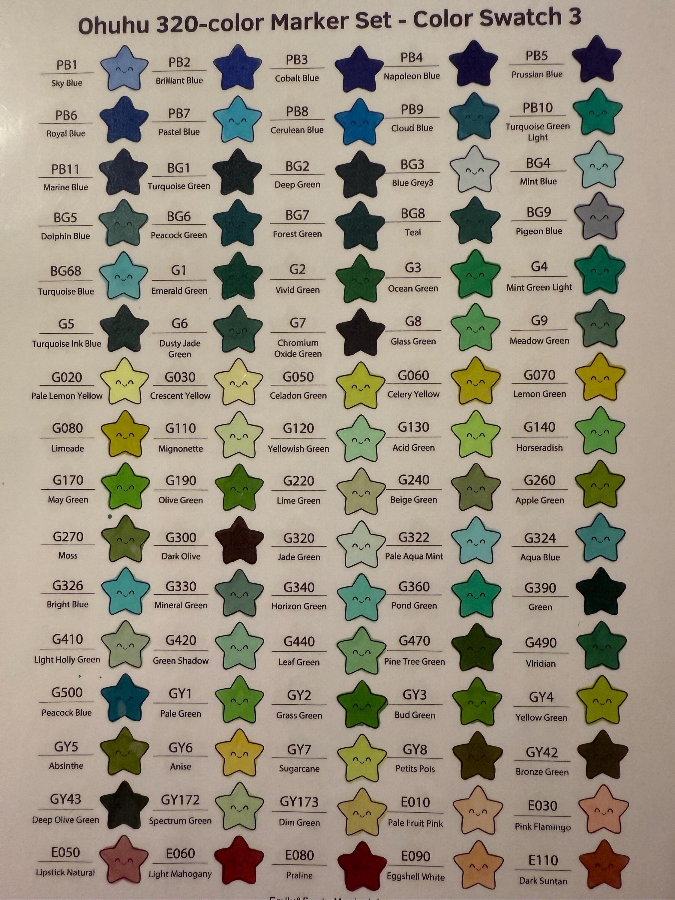 Ohuhu 320 Marker Set Swatch Charts - Etsy UK