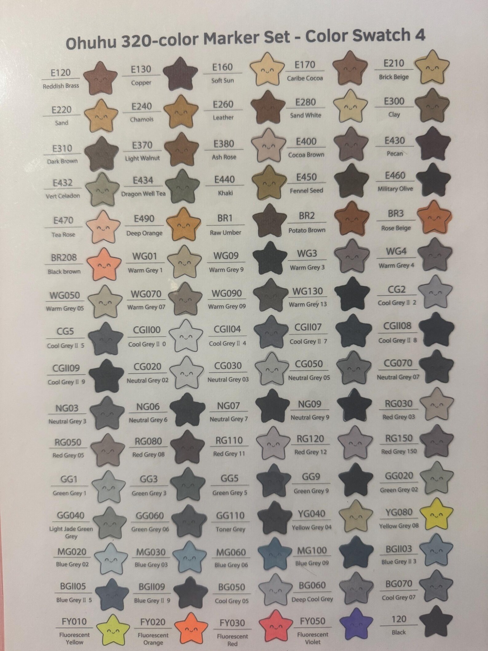 Ohuhu 320 Marker Set Swatch Charts - Etsy UK