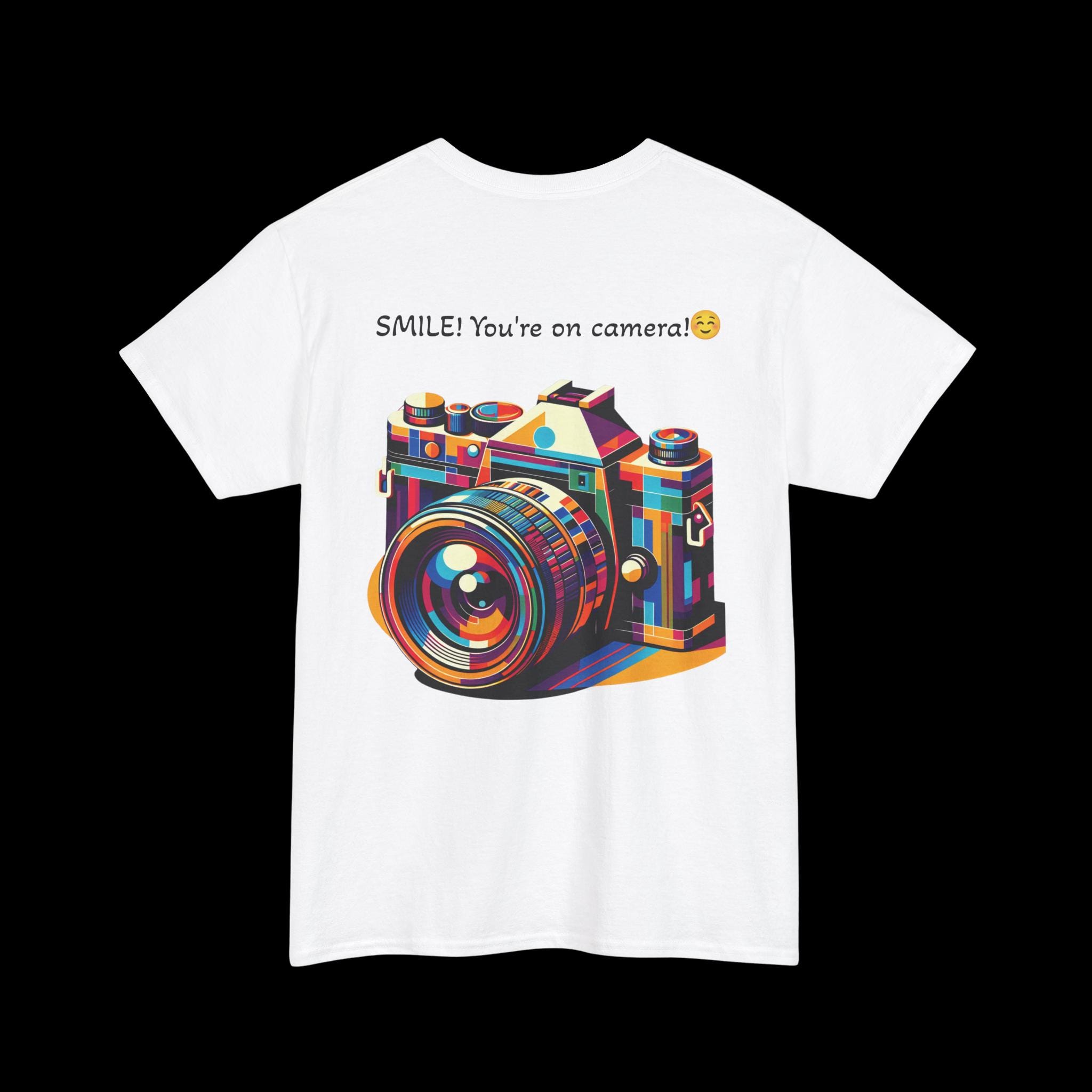 Colorful "smile You're on Camera" Graphic Tee Shirt, Fun Unisex Heavy ...