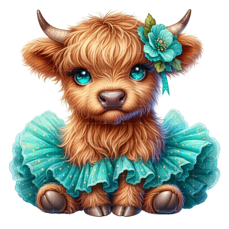 Cute Highland Cow Charm Clip Art Set of 8 Transparent Background High ...