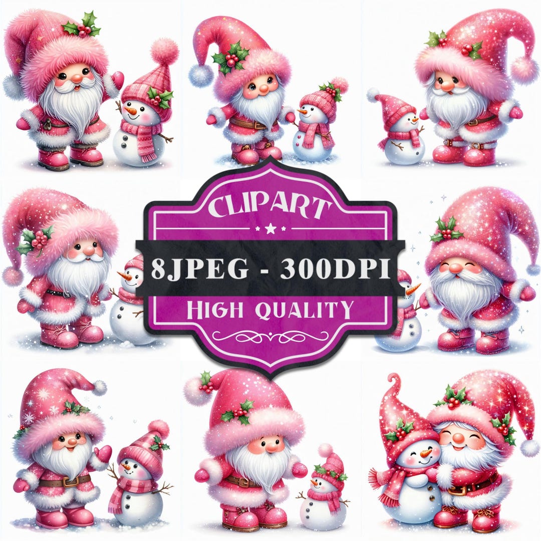Pink Snowman Playmate Gnome Clip Art Set of 8 High Quality 300 DPI JPEG ...