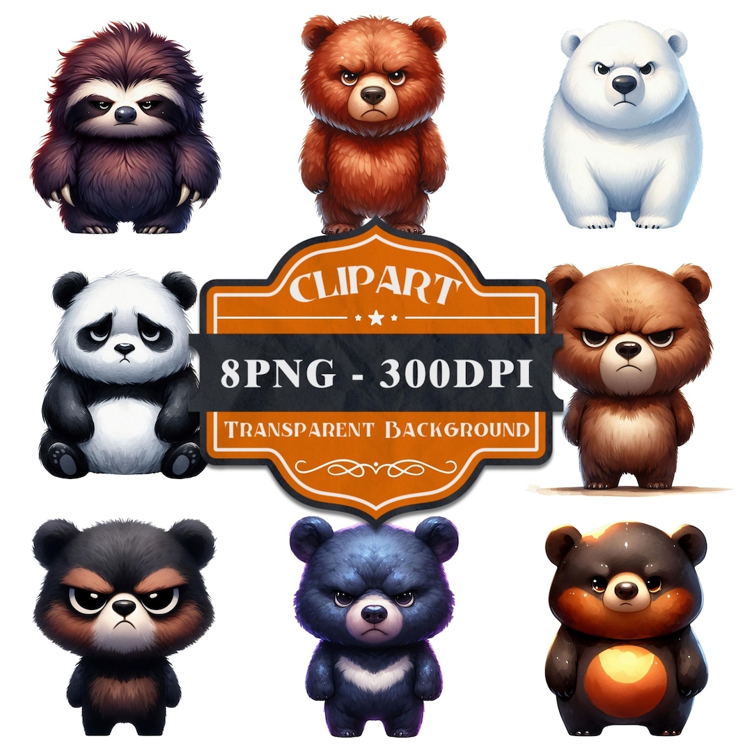 Grumpy Bears Clip Art| Angry Bears | Set of 8 | Transparent Background ...