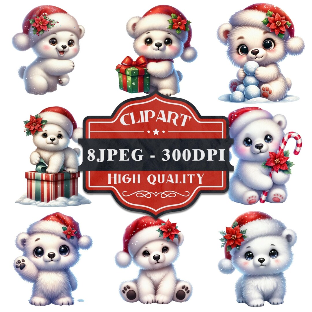 Winter Wonder Bear Clip Art| Set of 8 | High Quality 300 DPI Jpegs ...