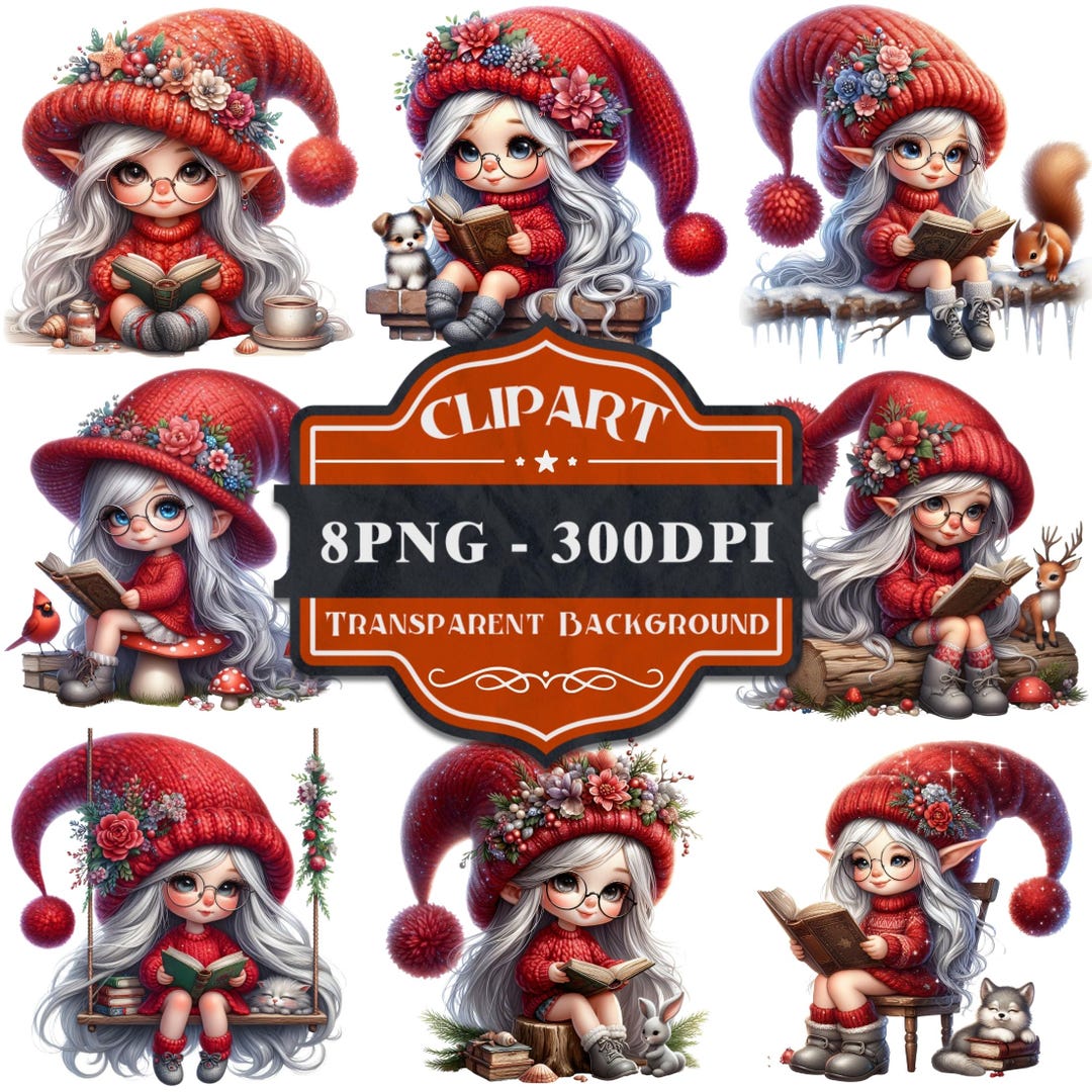 Chrismas Gnome Storyteller Clip Art | Set of 8 | Transparent Background ...