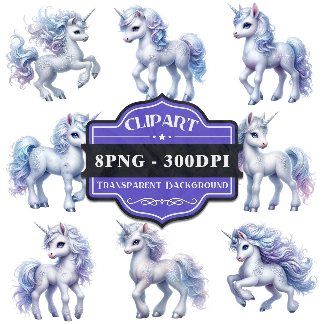 Frosted Whimsy Unicorn Clip Art | Set of 8 | Transparent Background ...