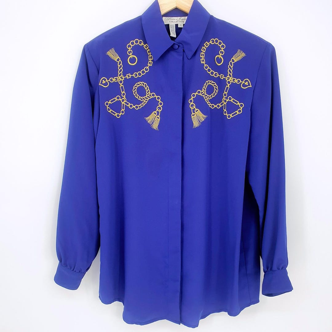 1980s Laura & Jayne Bright Purple Chain Print Western Long Sleeve ...