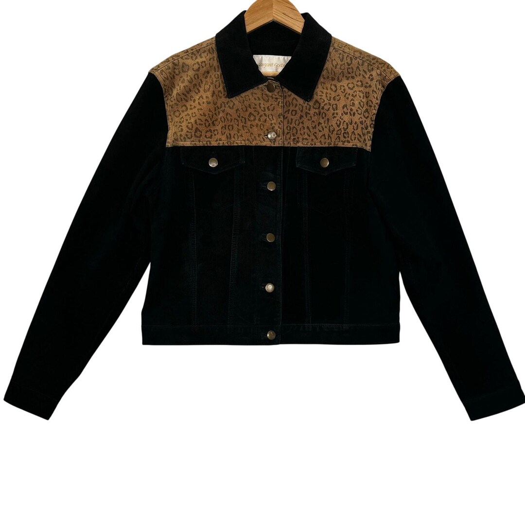Margaret Godfrey Vintage 90s Suede Leather Black Animal Print Jacket ...