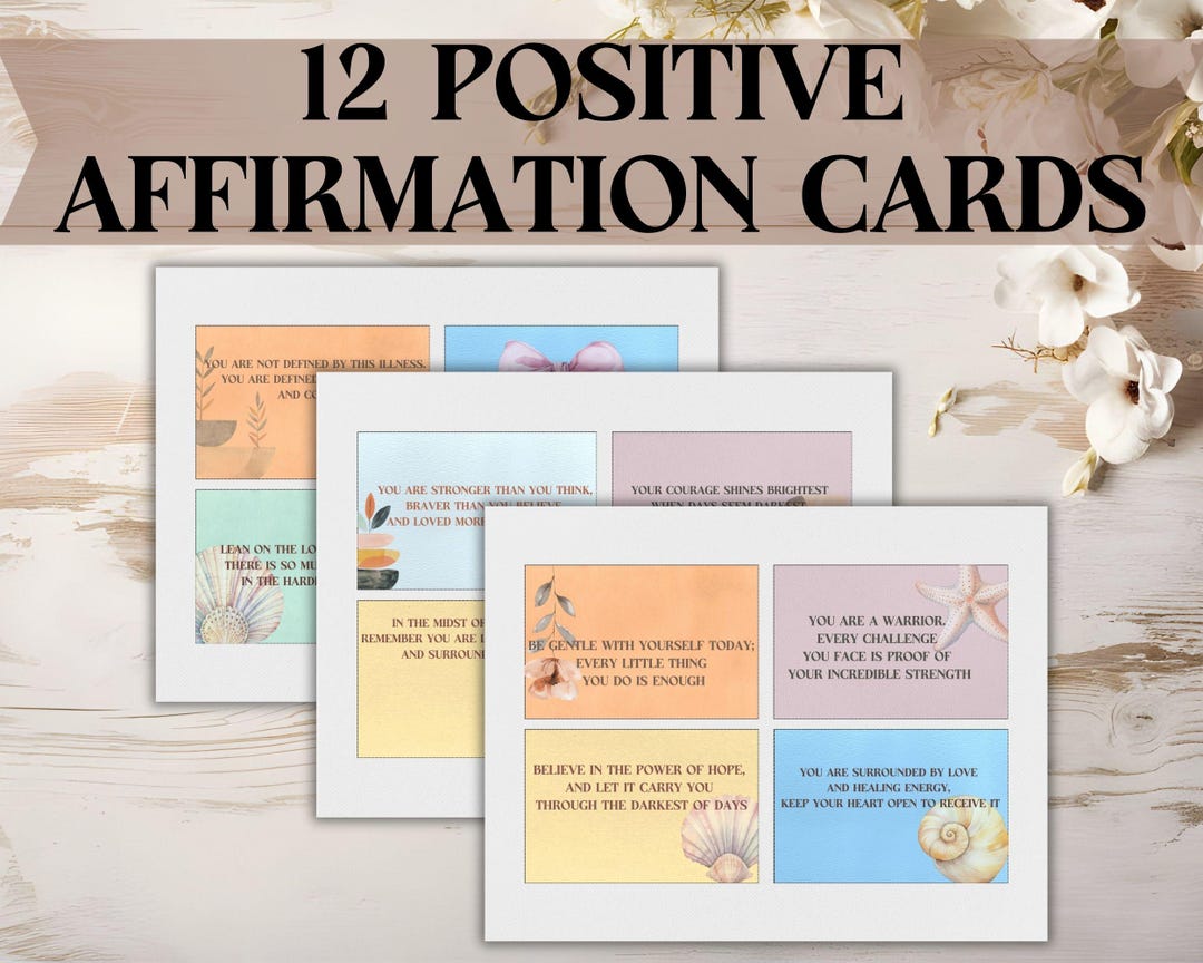 12 Positive Affirmation Cards Printable Cancer Support and Motivational ...