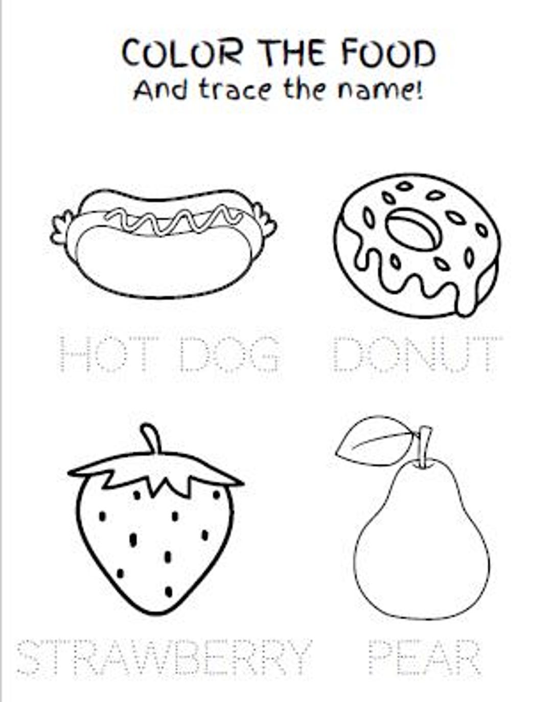 Trace and Color the Food - Etsy