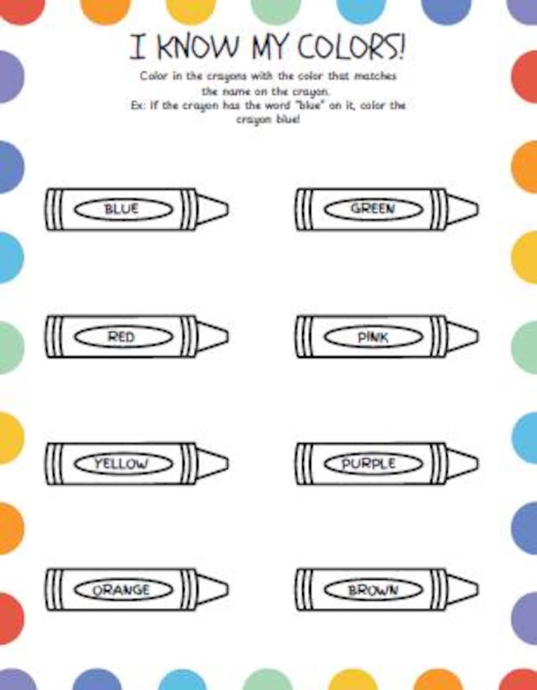 I Know My Colors Worksheet - Etsy